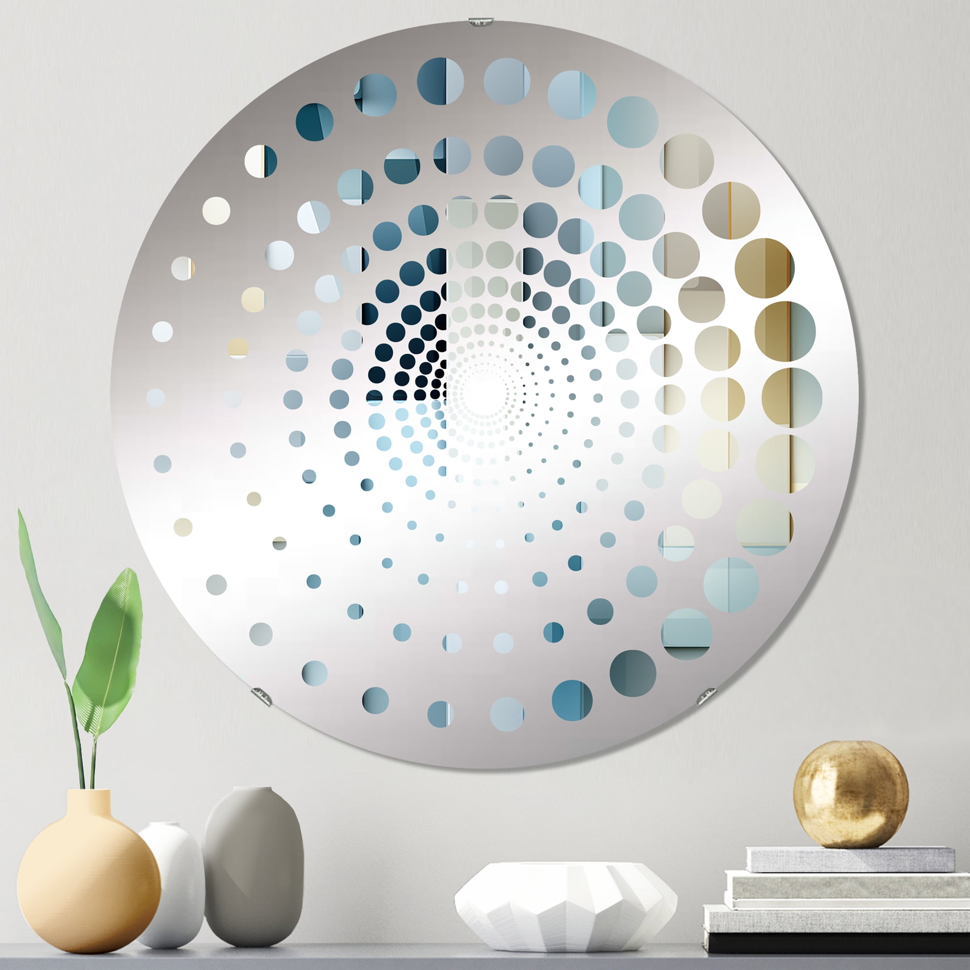Designart "Structured Serenity II" Striped Spiral Dot Round Wall Mirror - Oval Printed ...