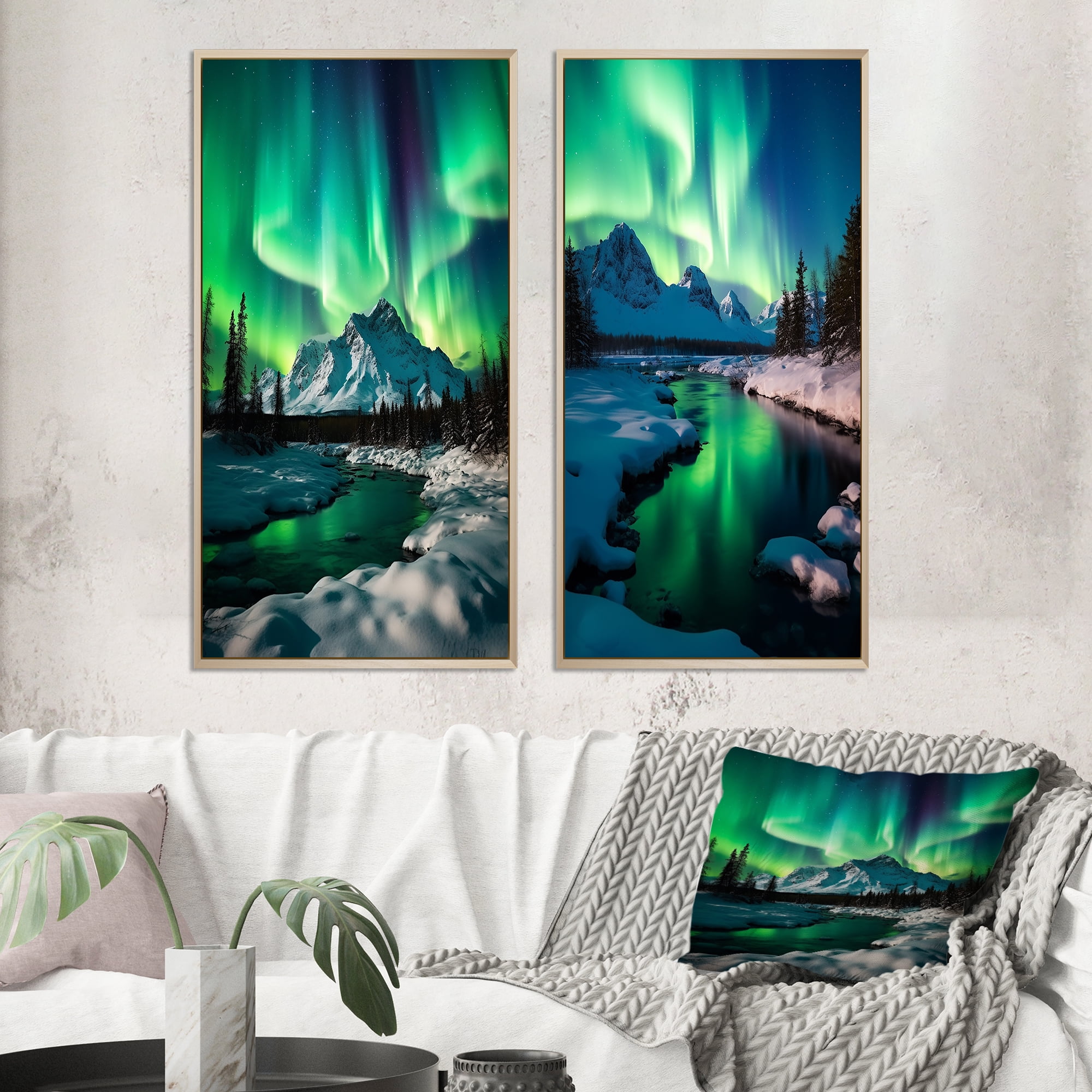 Designart "Stunning Arctic Mountains Illuminated by Northern Lights ...