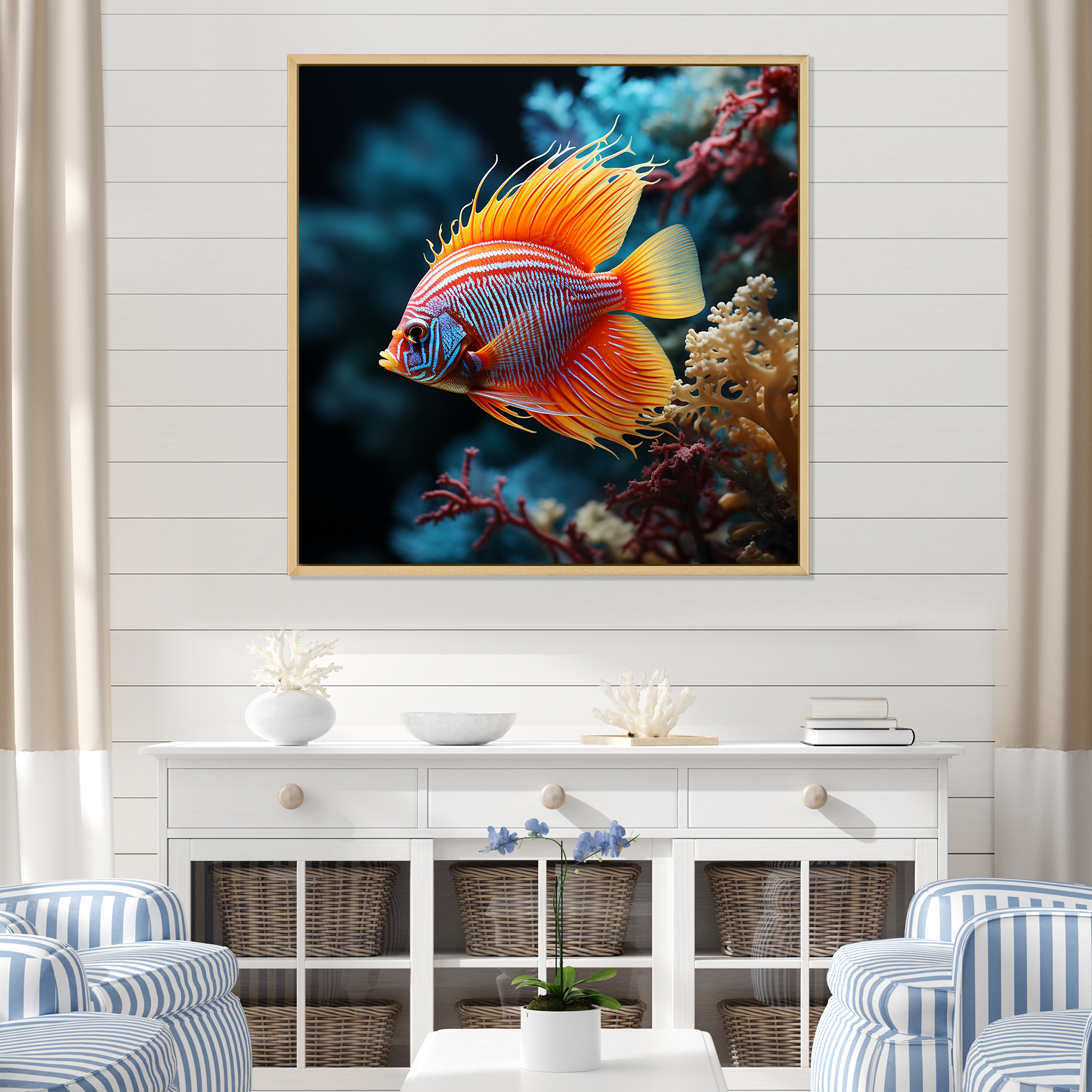 Designart "Stunning Azure And Tangerine Butterflyfish III" Coastal ...