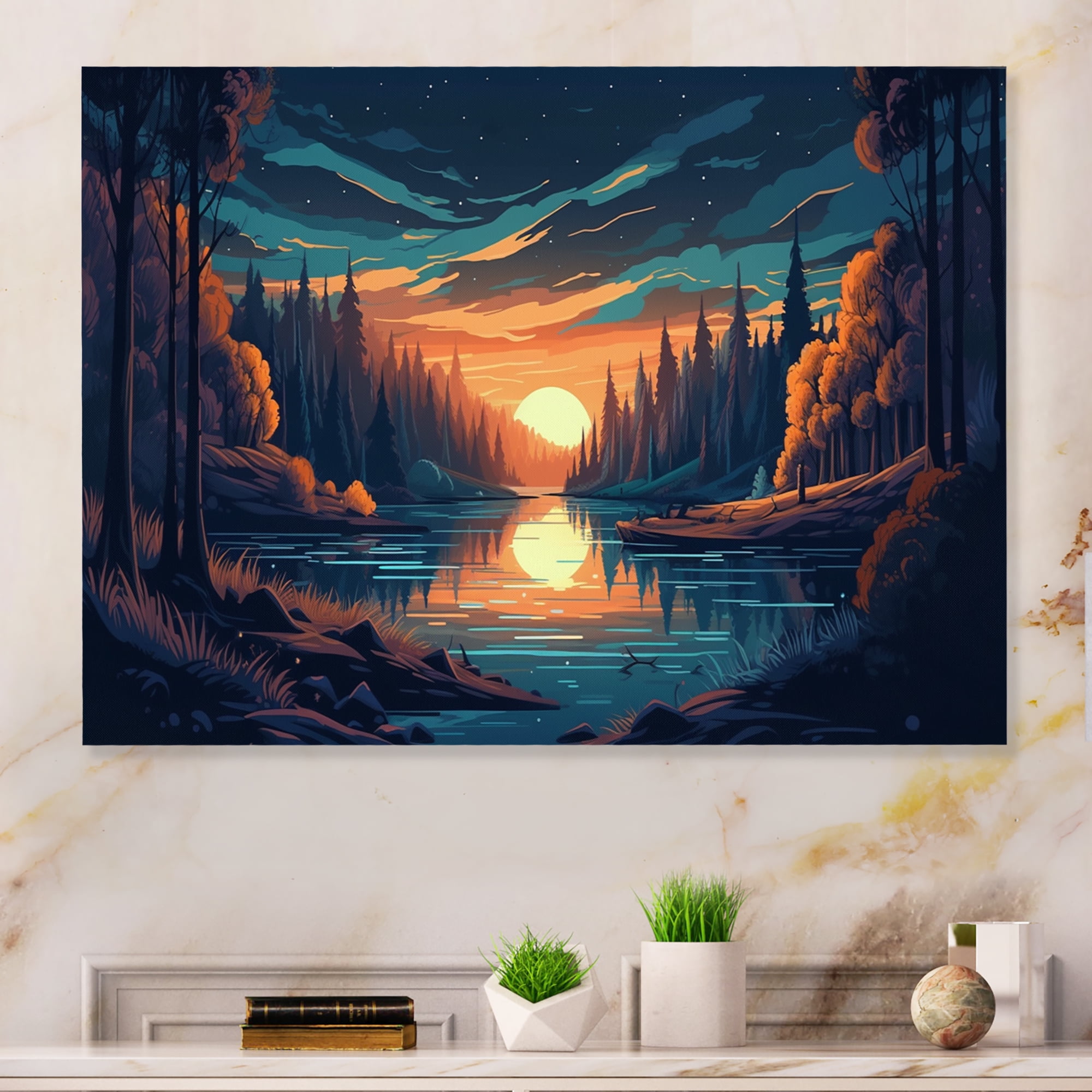 Designart "Stunning Night Sky Above Mountains I" Landscape Forest Metal ...