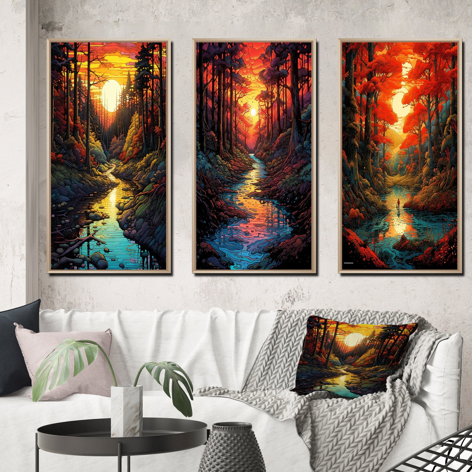 Designart "Stunning Sunset through Forest Trees by River II" Lakes ...