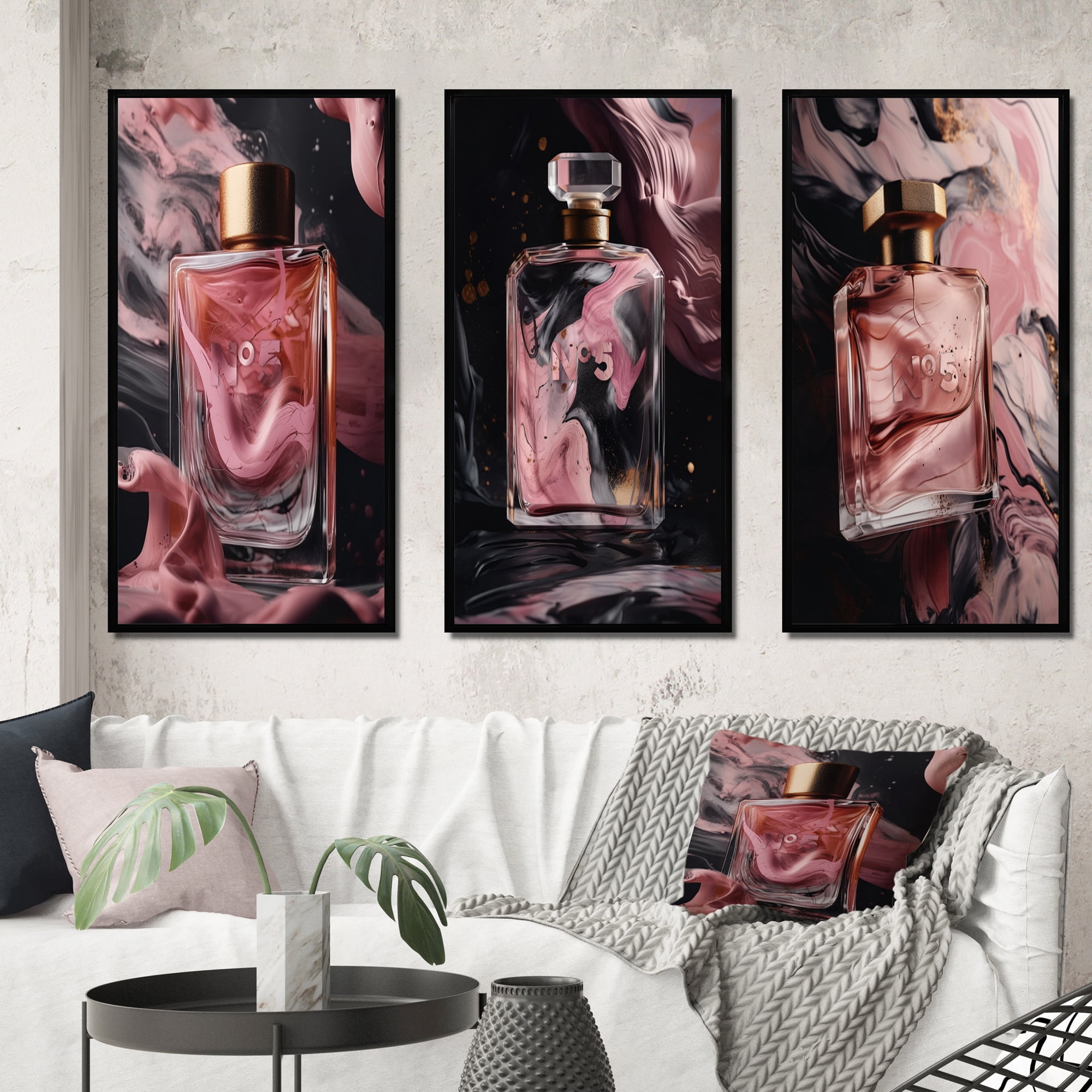 Designart "Stylish Perfume Aroma V" Fashion Perfume Framed Wall Art Set ...