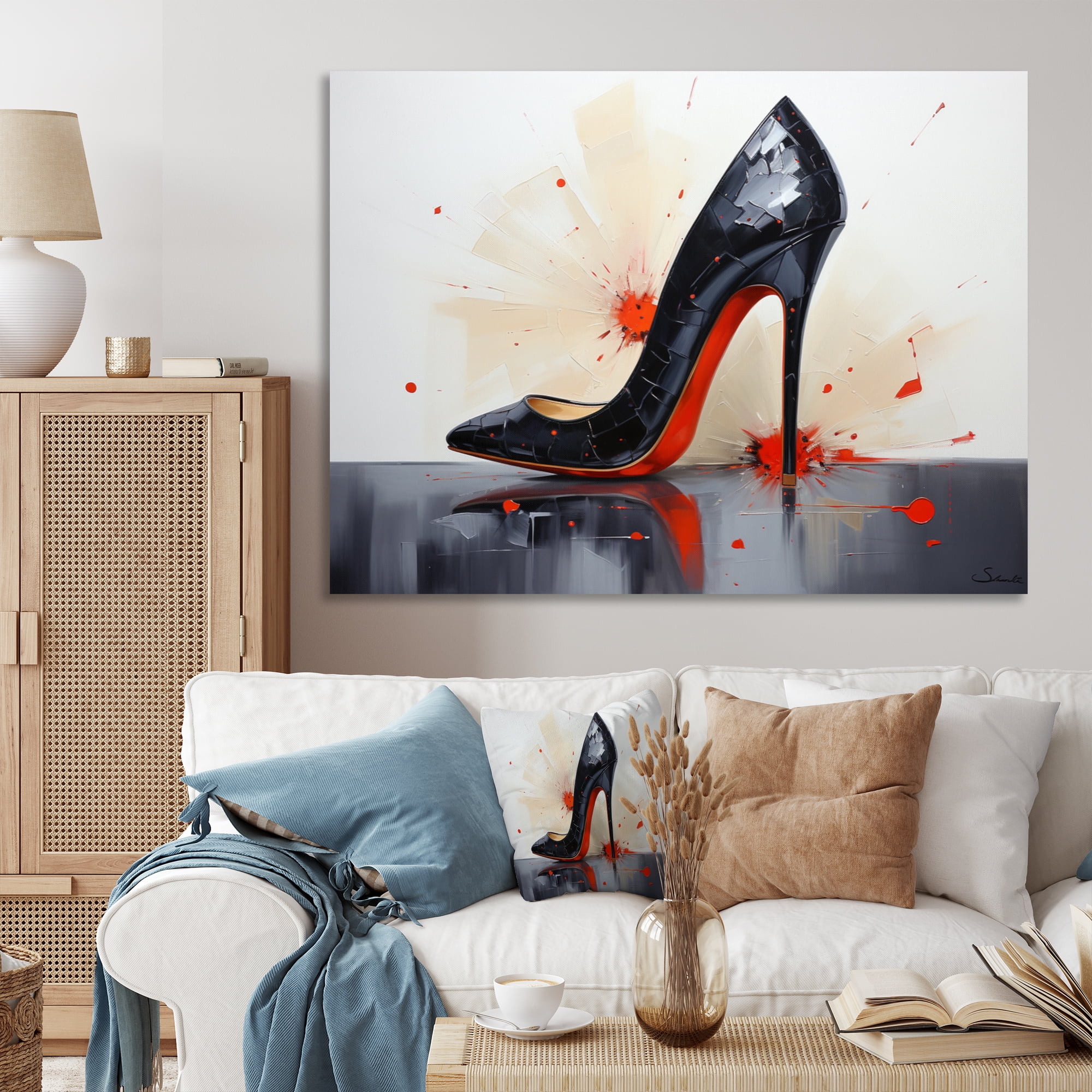 Designart "Stylish Red And Black High Heels Sleek Silhouette II ...