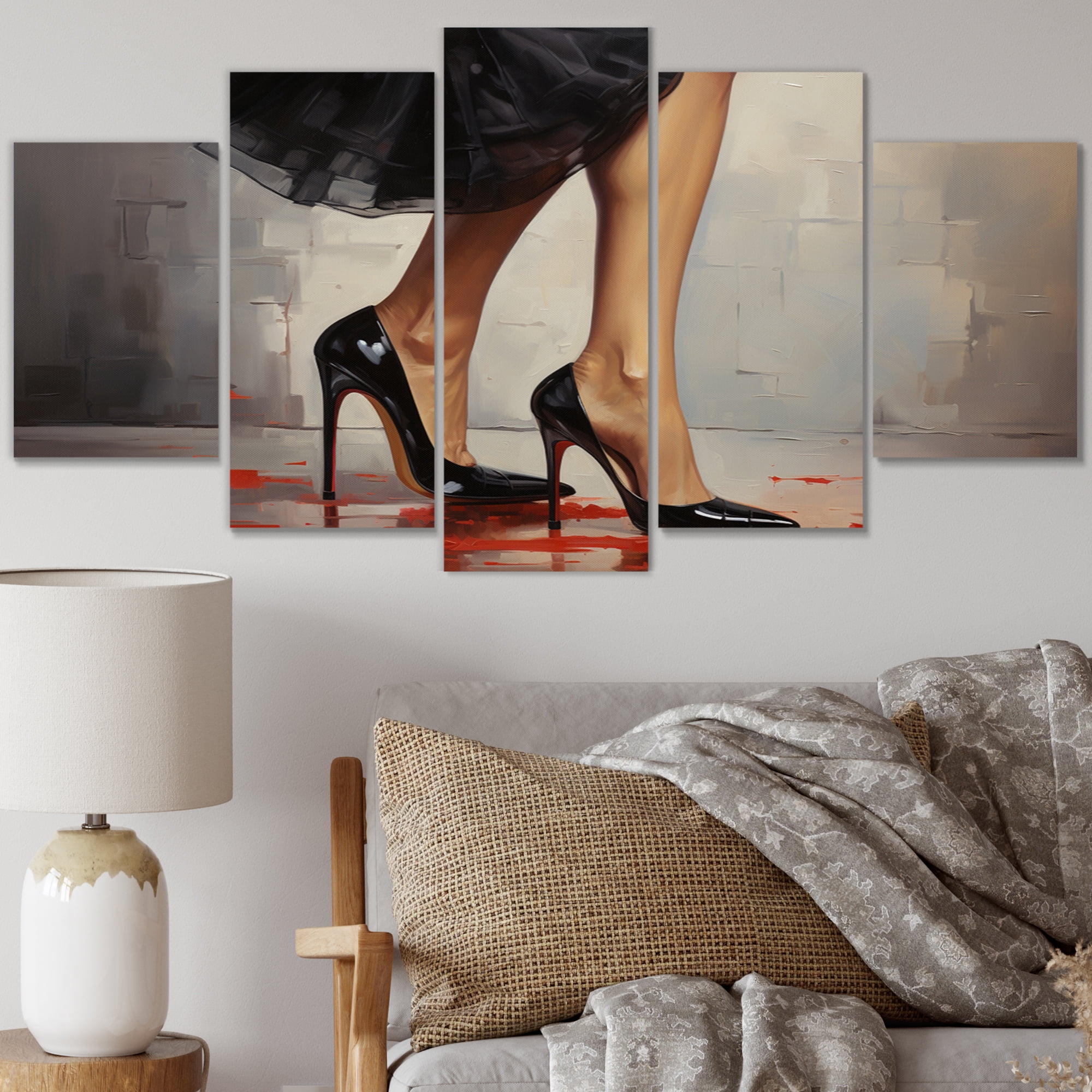 Designart "Stylish Red And Black High Heels Sleek Silhouette VI ...