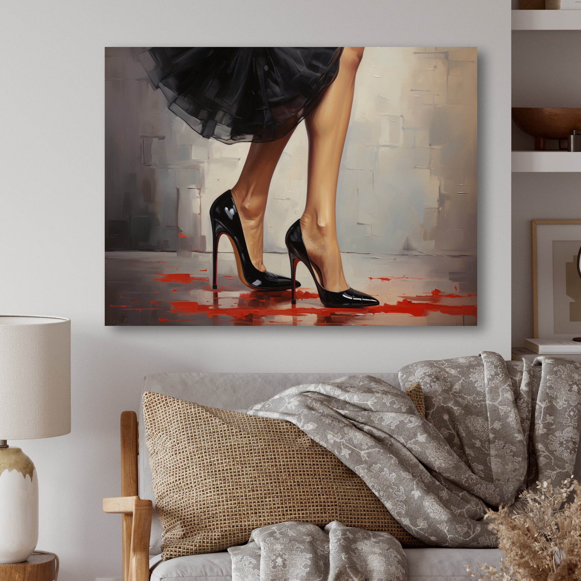 Designart "Stylish Red And Black High Heels Sleek Silhouette VI ...