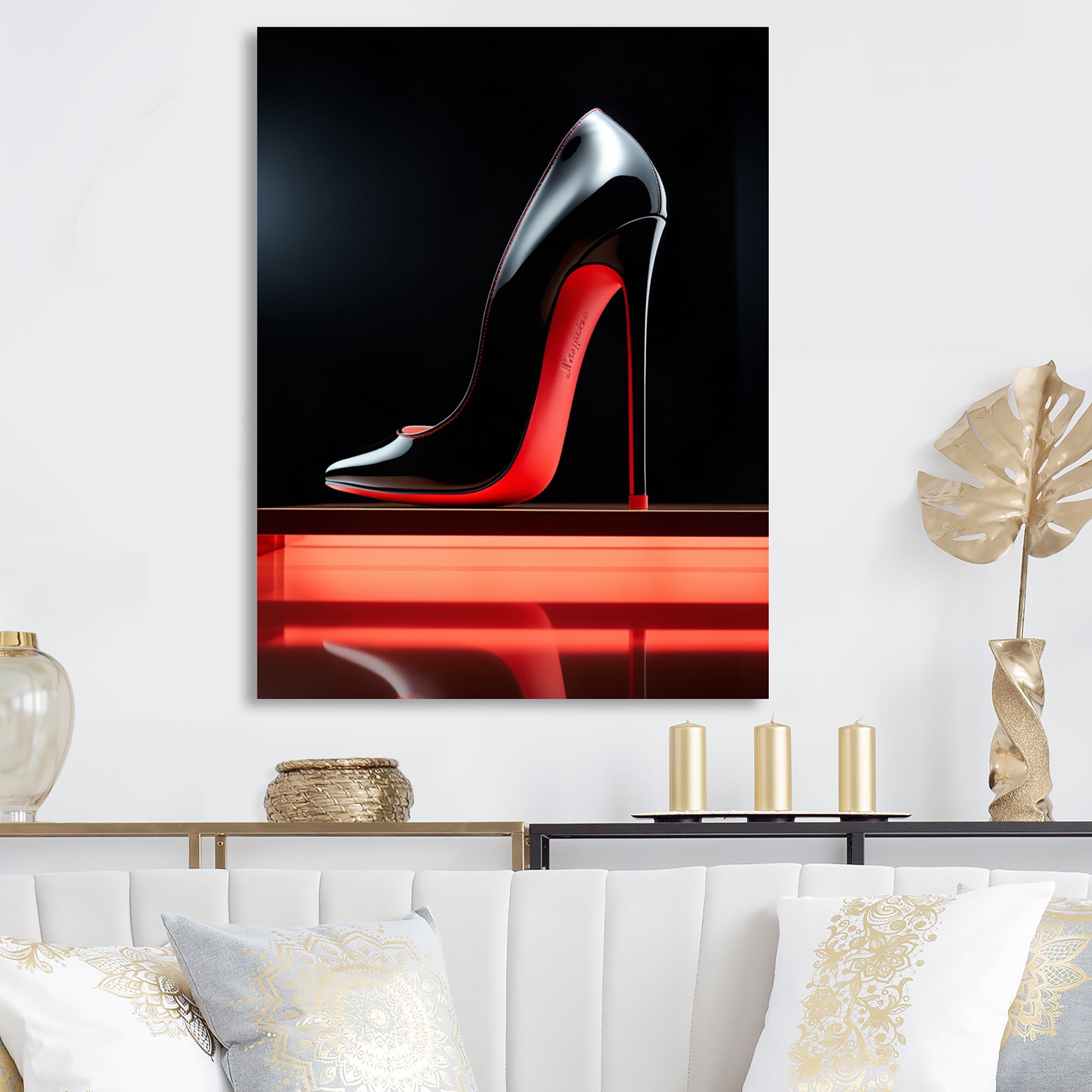 Designart "Stylish Red And Black High Heels Sleek Silhouette VII ...