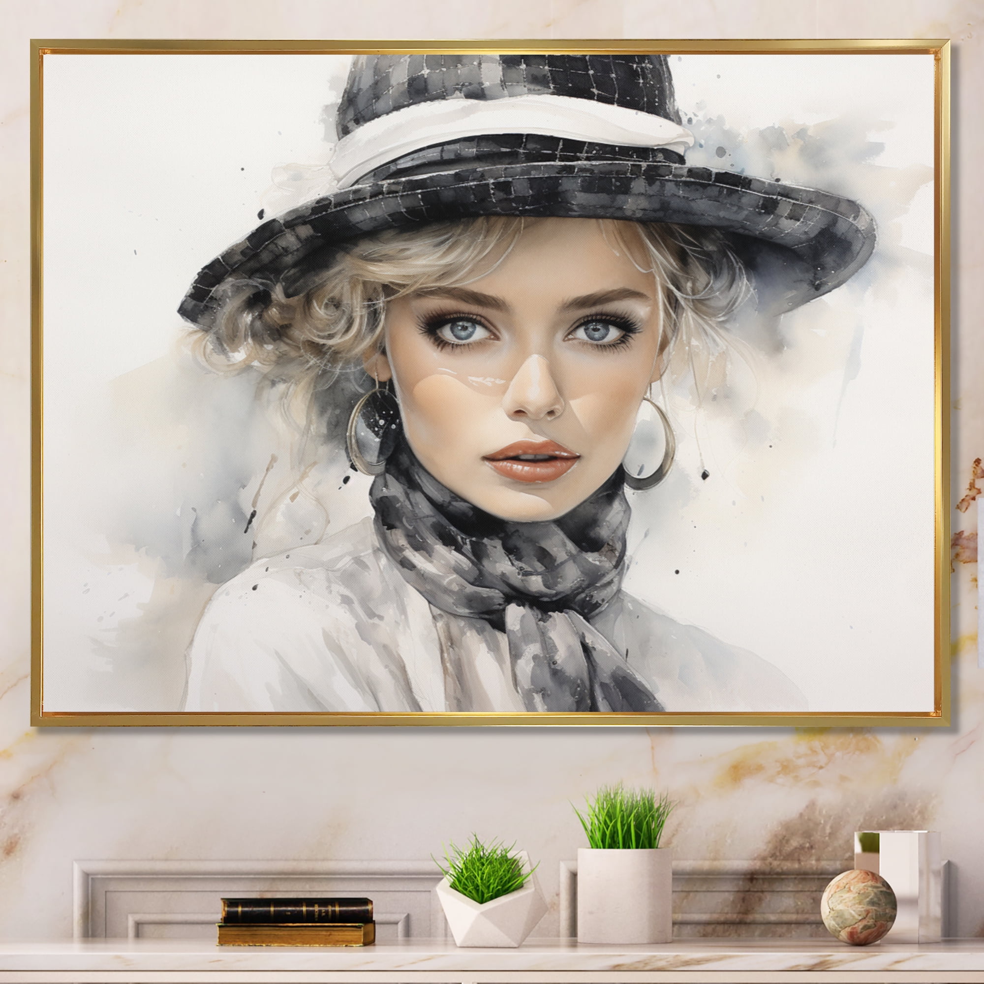 Designart "Stylish Woman With Hat Timeless Beauty II" Fashion Floater ...