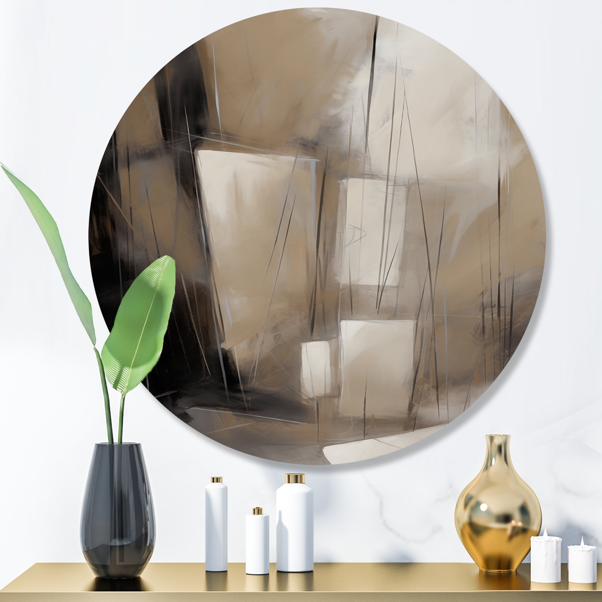 Designart "Subdued Geometric Blend Grey and Beige I" Minimalism Metal ...