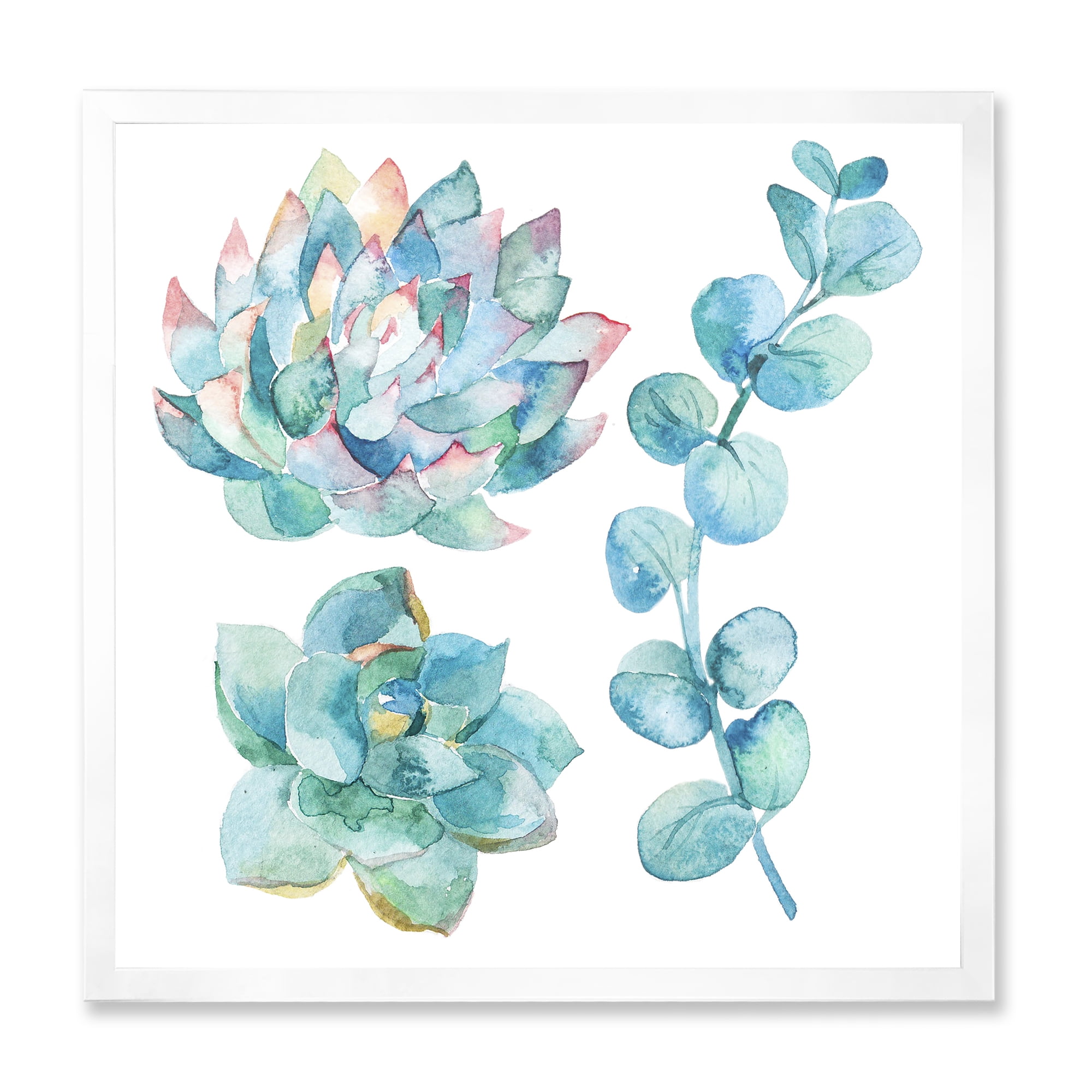 Designart 'Succulents and Eucalyptus Leaves' Traditional Framed Art ...