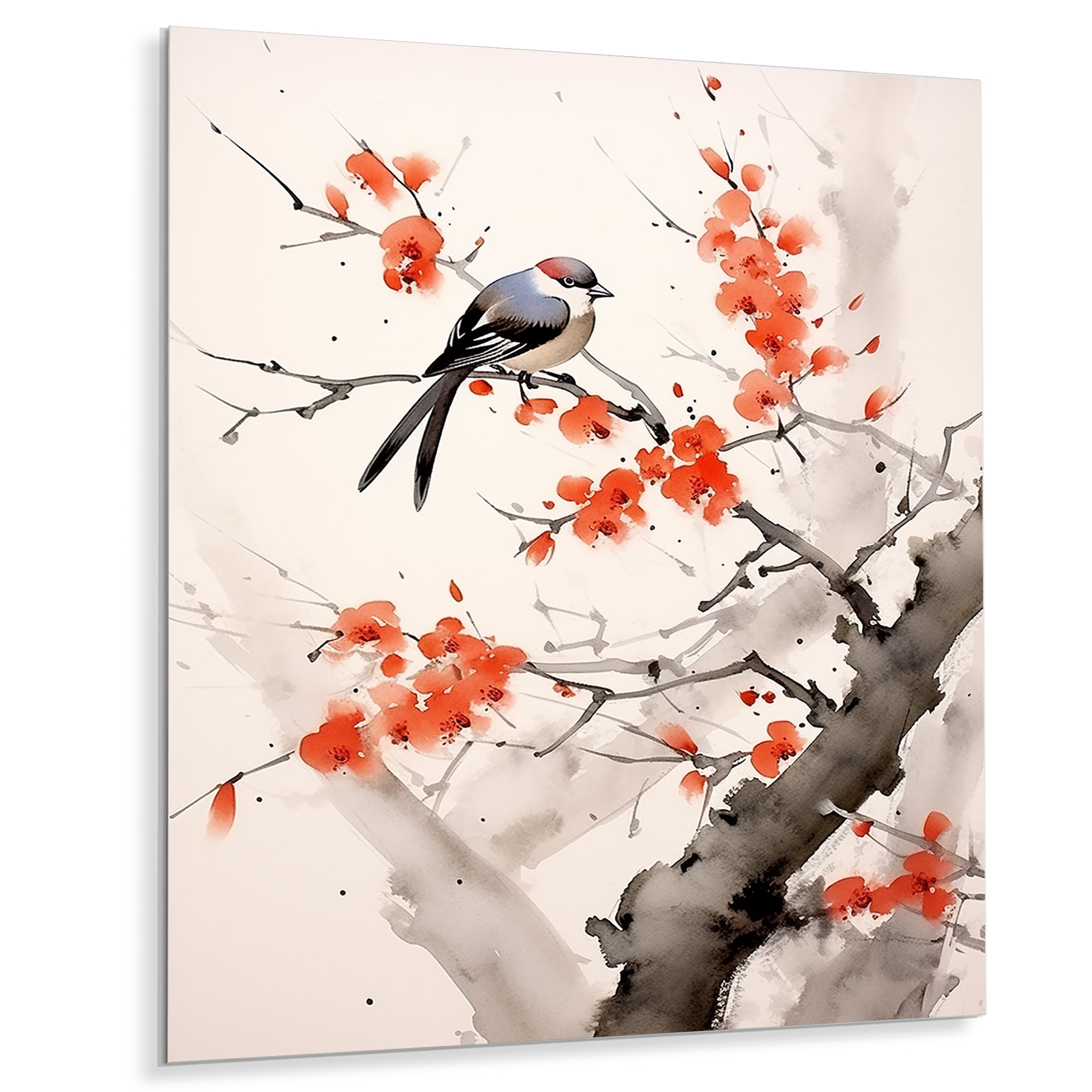 Designart "Sumi Bird Asian Painting VII" Asian Metal Art Print ...