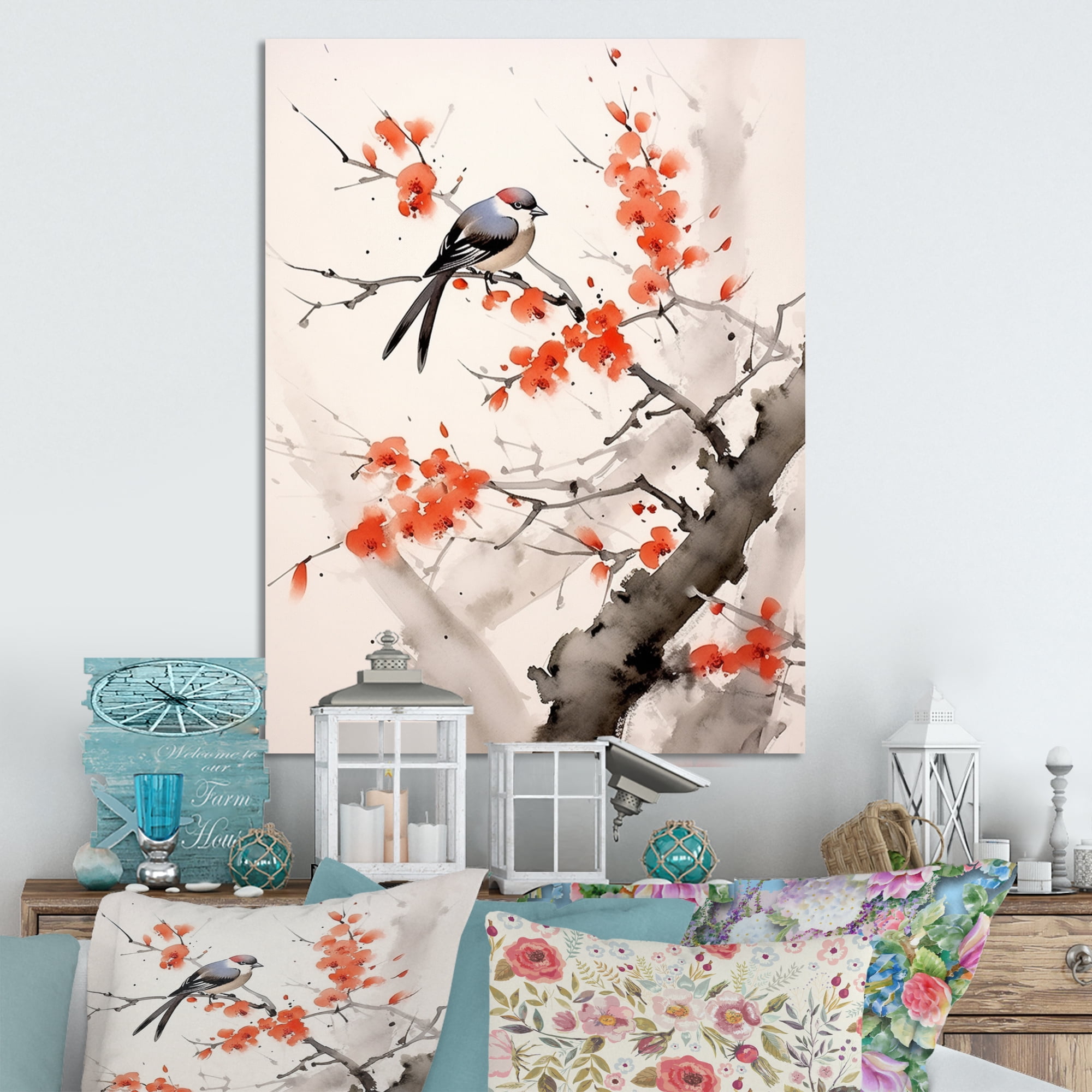 Designart "Sumi Bird Asian Painting VII" Asian Metal Art Print ...
