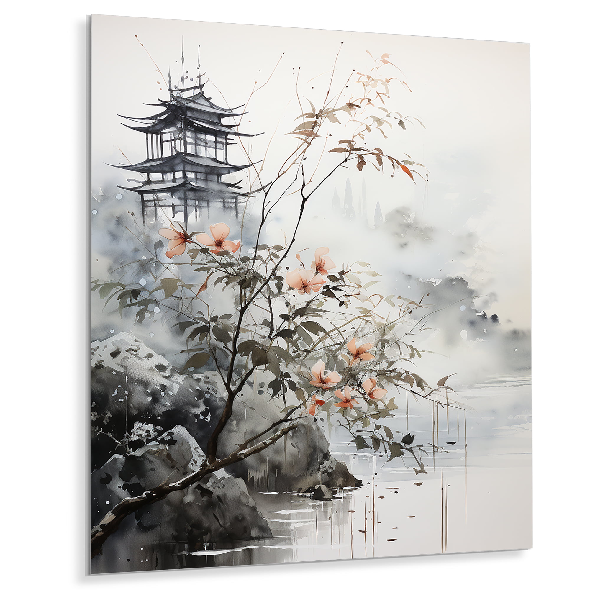 Designart "Sumi Bird Asian Painting XIV" Asian Metal Art Living Room ...