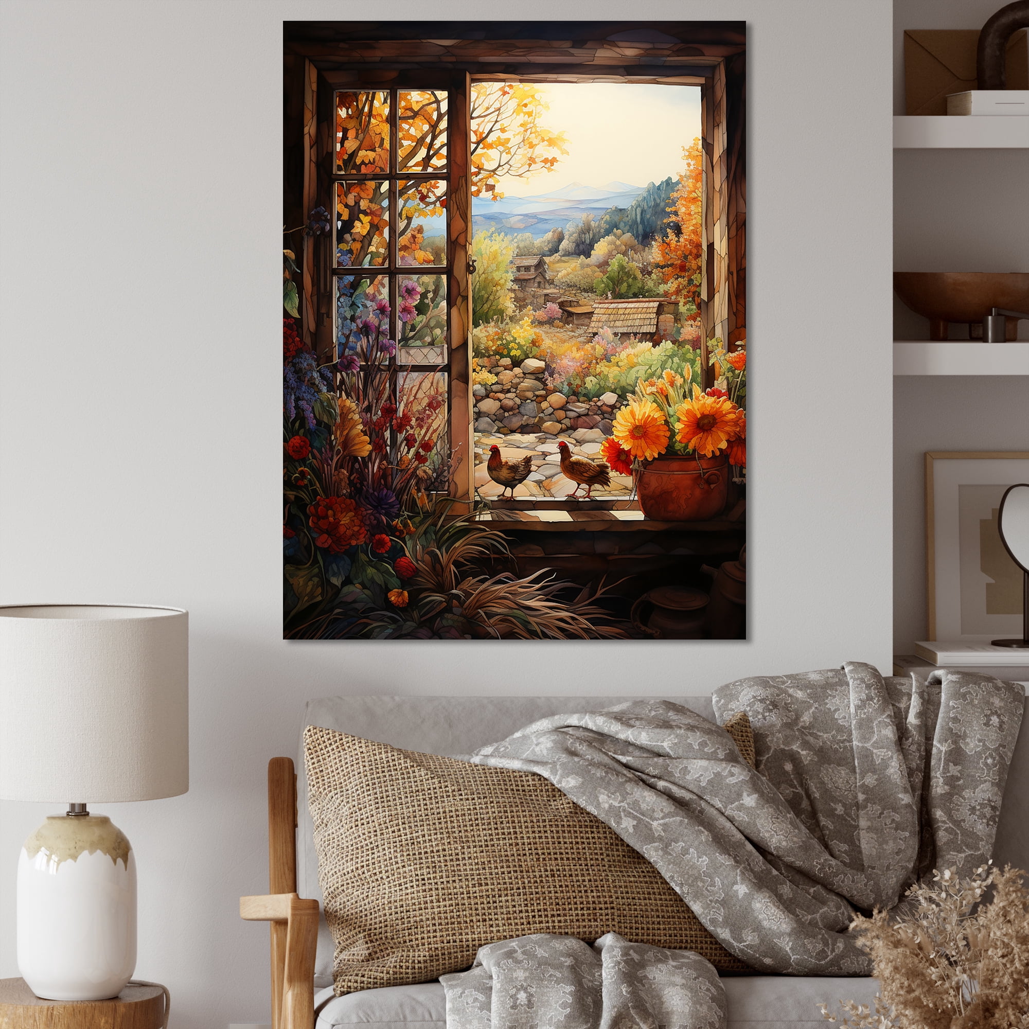 Designart "Summer Blooms at the Farmhouse Window II" Farm Canvas Wall ...