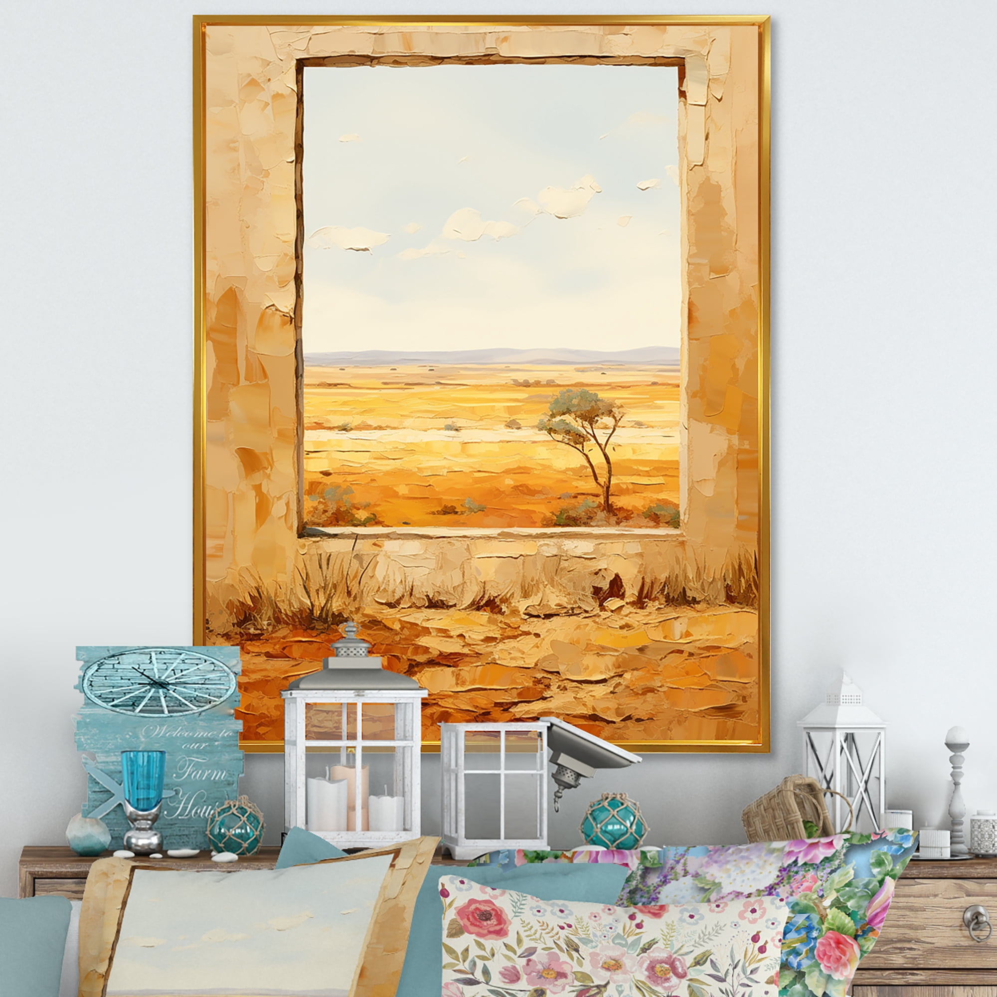 Designart "Summer Meadow View from Farmhouse Windows II" Farm Framed ...