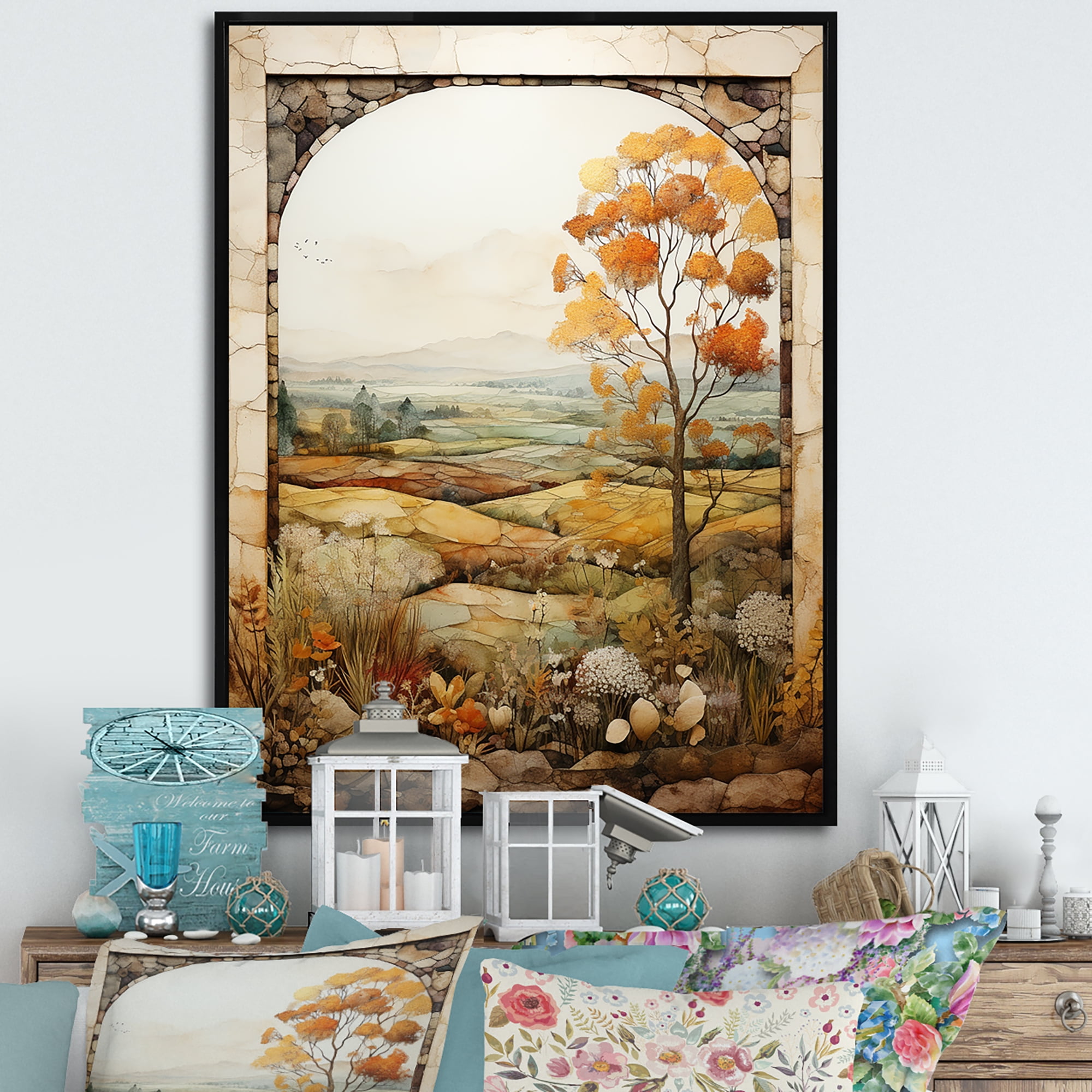 Designart "Summer Meadow View in Green and Yellow I" Landscapes Framed ...