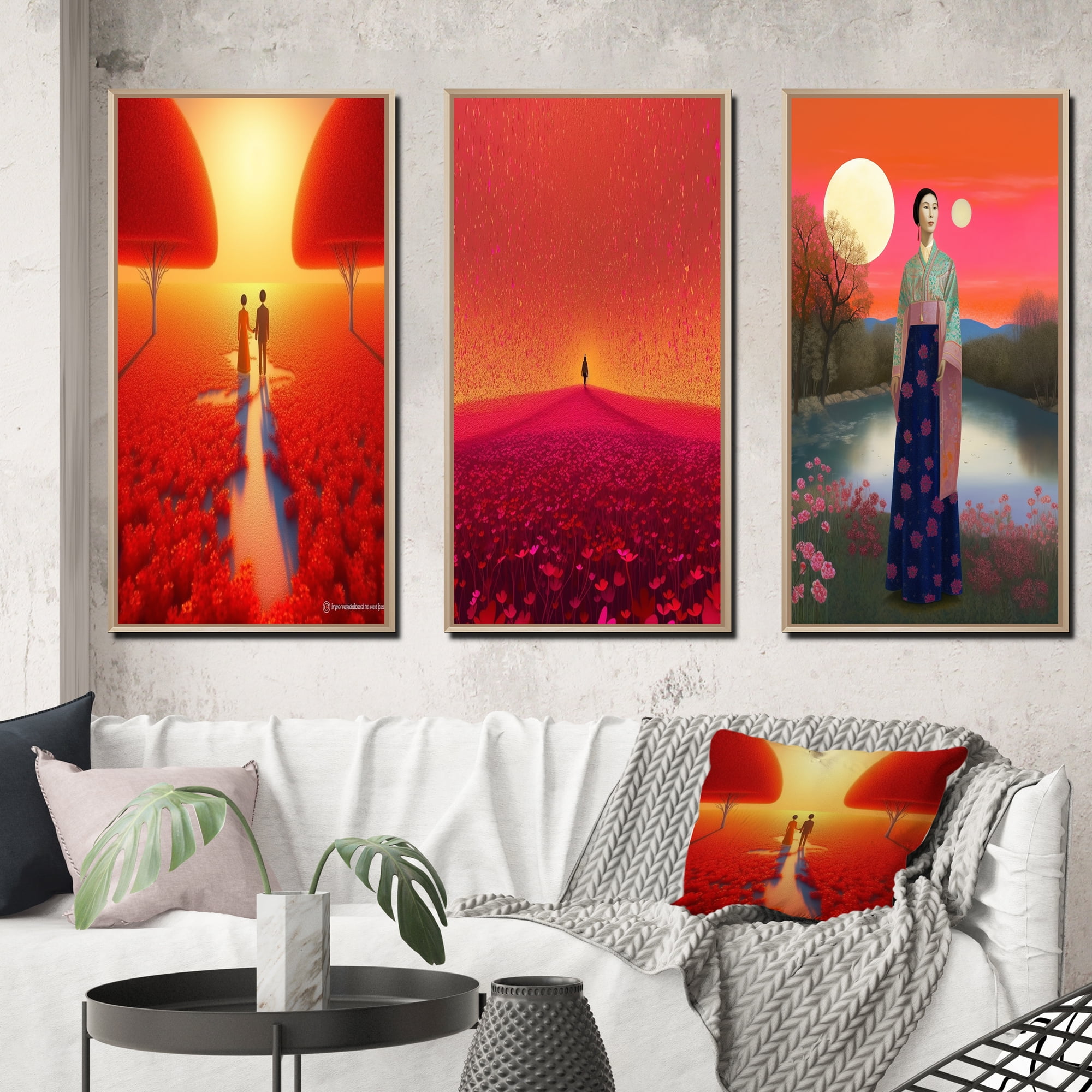 Designart "Summer Stroll Walking in Poppie Fields I" Asian Art Framed ...