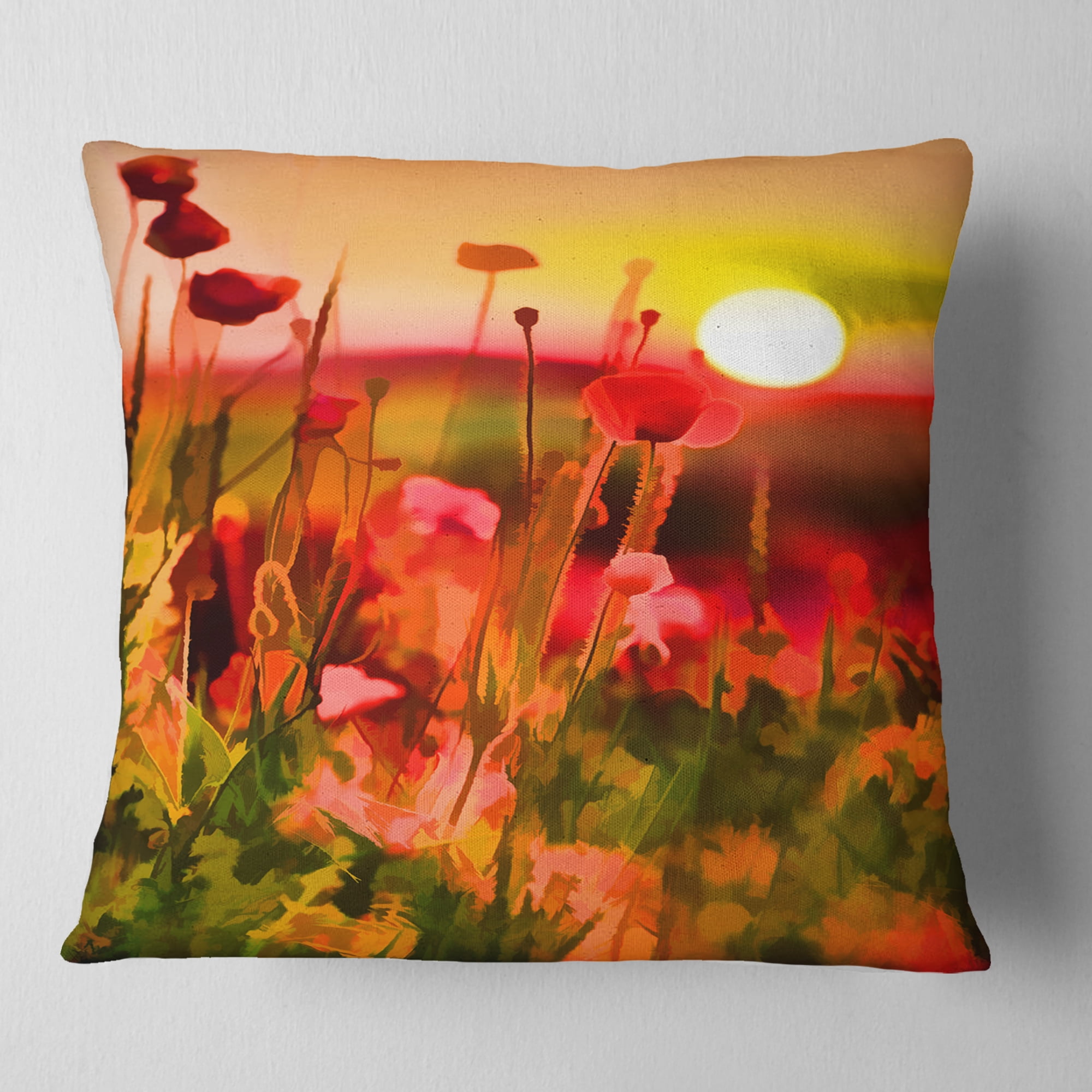 Designart Summer Sunset with Red Poppies - Landscape Printed Throw ...