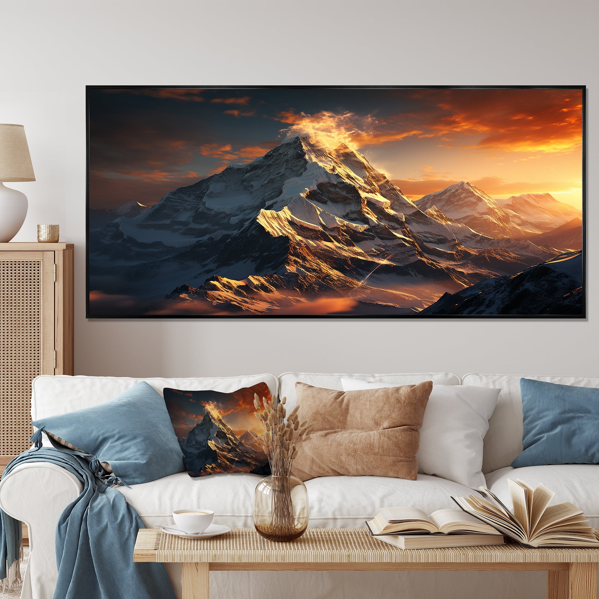 Designart "Summit View of Snowy Mountains in Grey Everest I" Oversized ...
