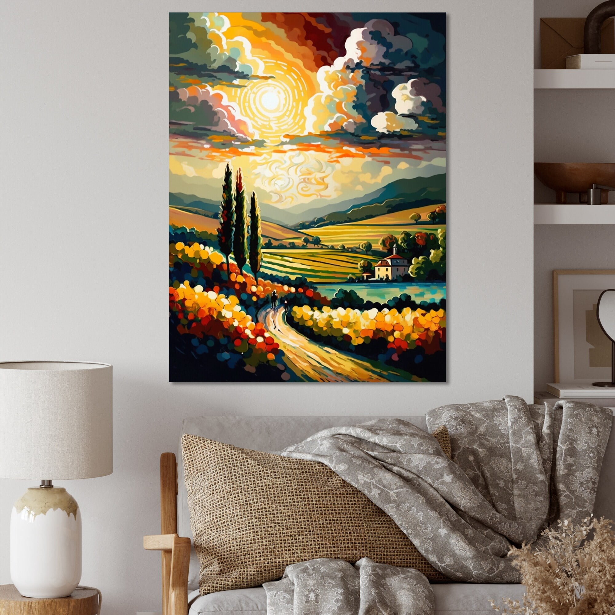 Designart "Sun Rays Peaking Through Clouds I" Landscape Mountains Wall ...