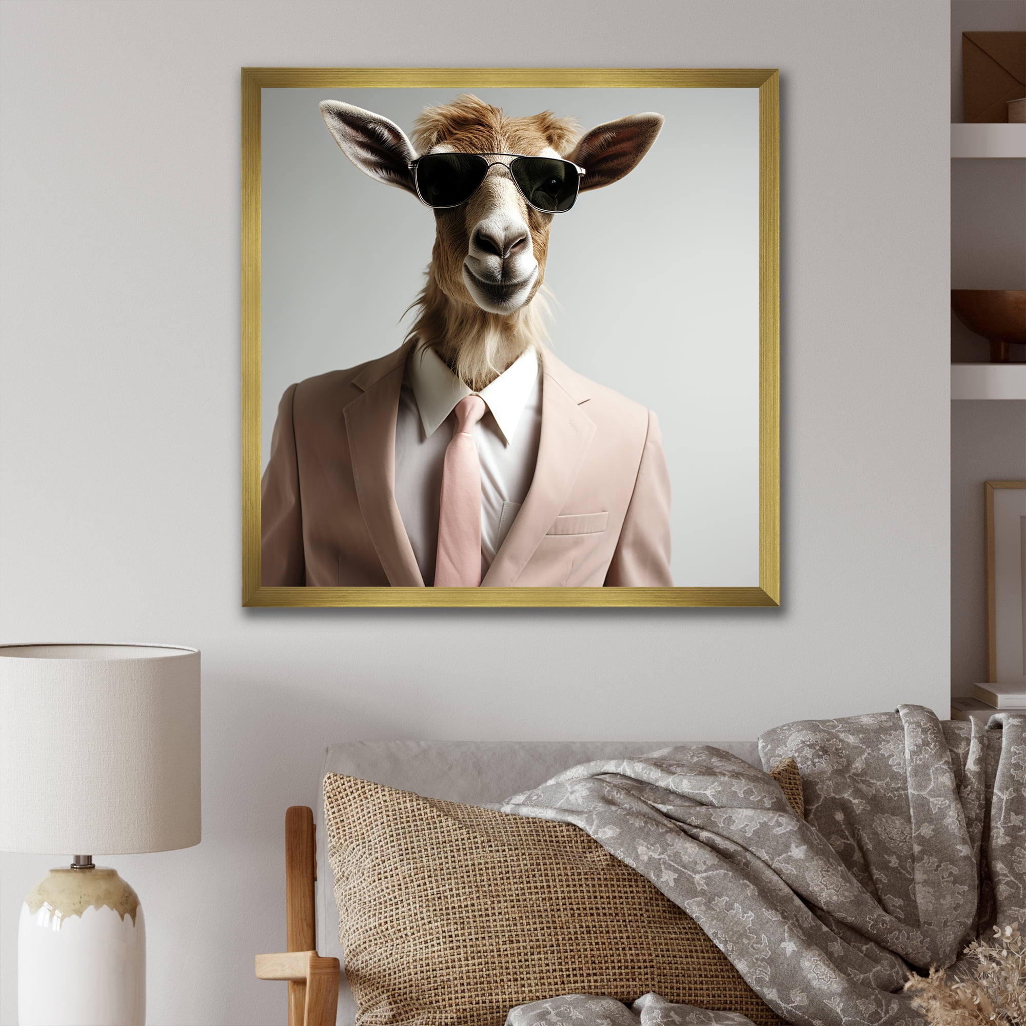 Designart "Sunglasses-Clad Goat in a Suit" Animals Framed Wall Art ...