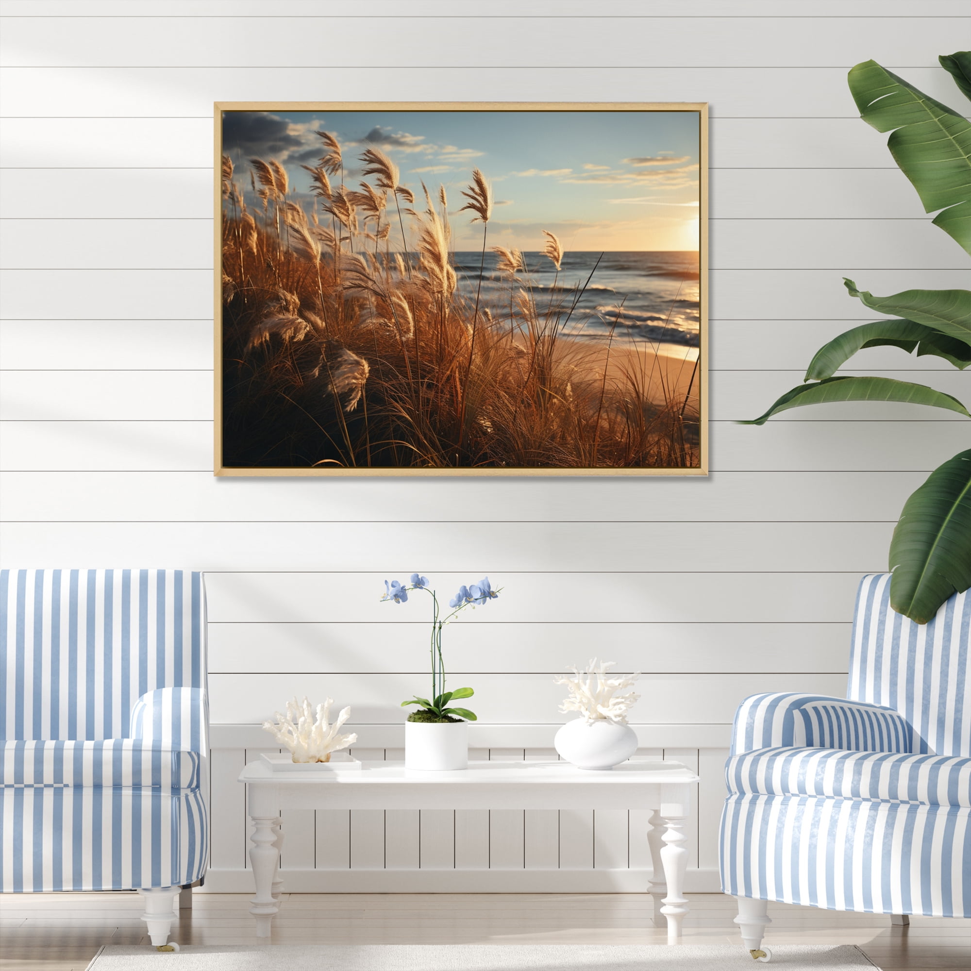 Designart "Sunkissed Sands Beach Grass I" Nautical & Beach Floater ...