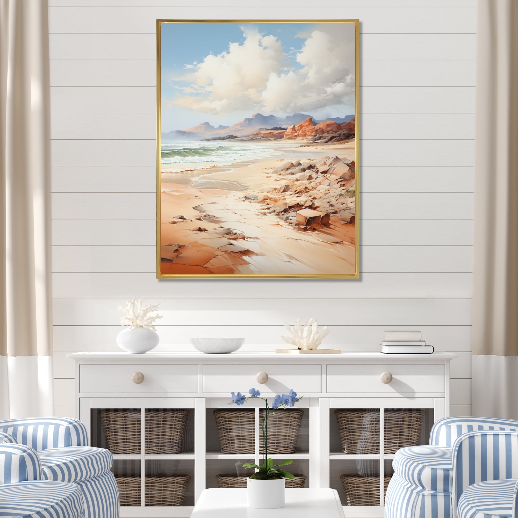 Designart "Sunkissed Sands Beach Photo I" Nautical & Beach Floater ...
