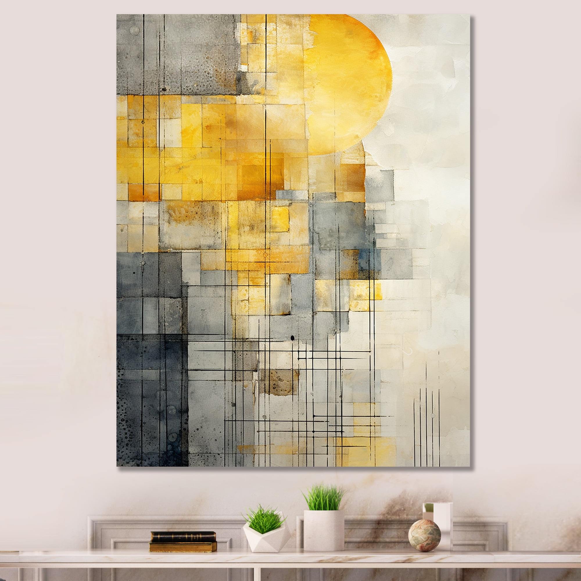 Designart "Sunlight Collage with Yellow Solar Panels IV" Abstract ...