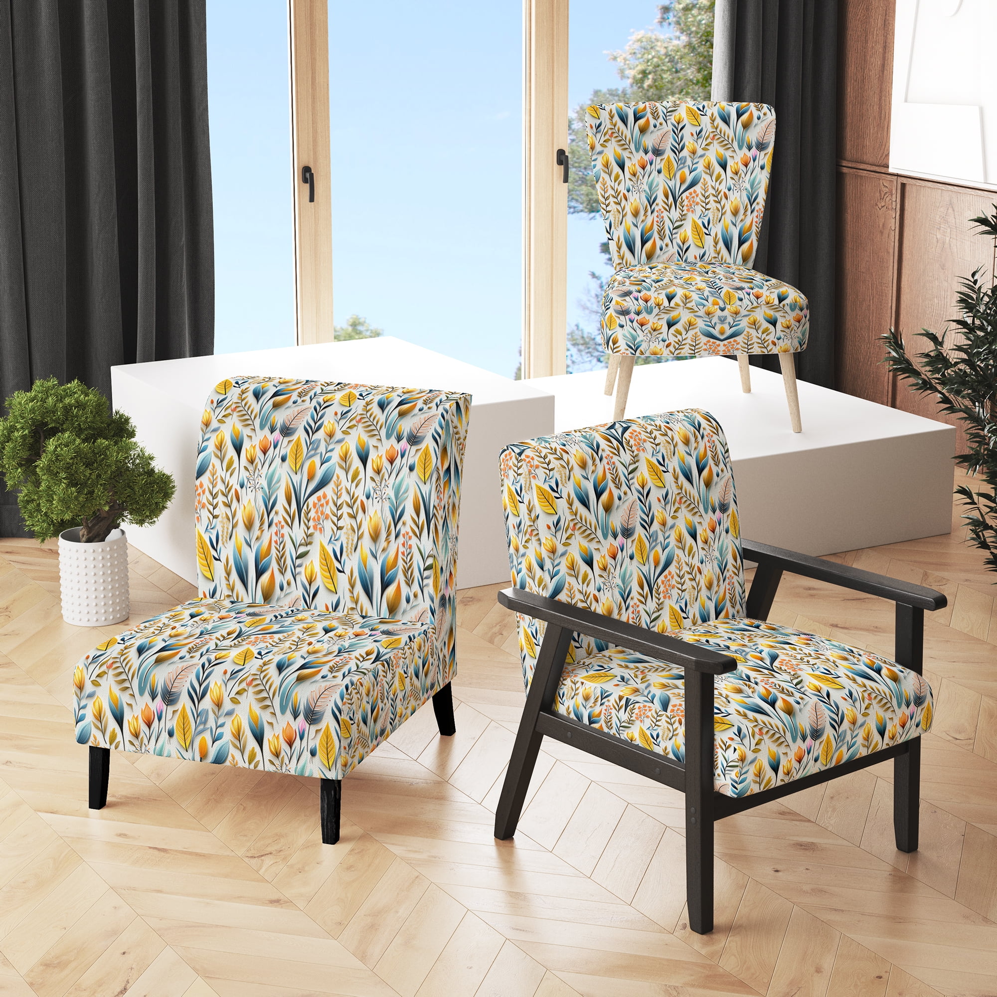 Designart "Sunlit Botanical Seascape I" Gold Botanical Upholstered ...
