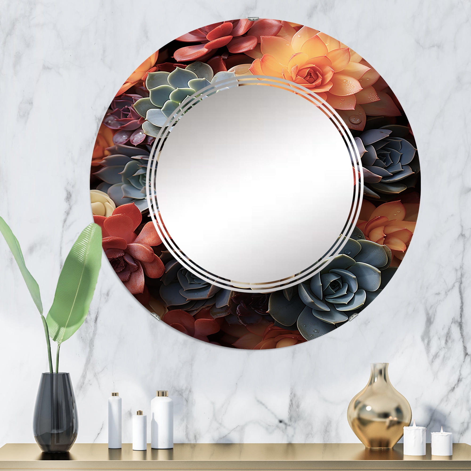 Designart "Sunlit Succulents Colorful Glow" Floral & Botanical Round ...