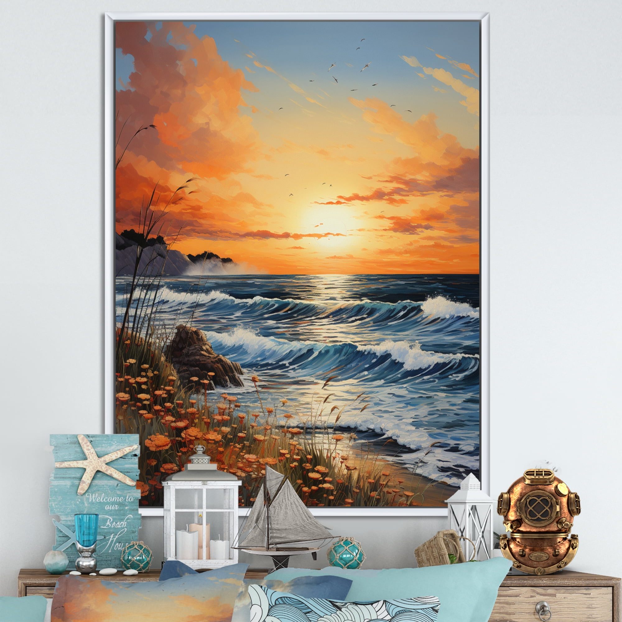 Designart "Sunrise Breeze on the Beach XI" Nautical & Beach Floater ...