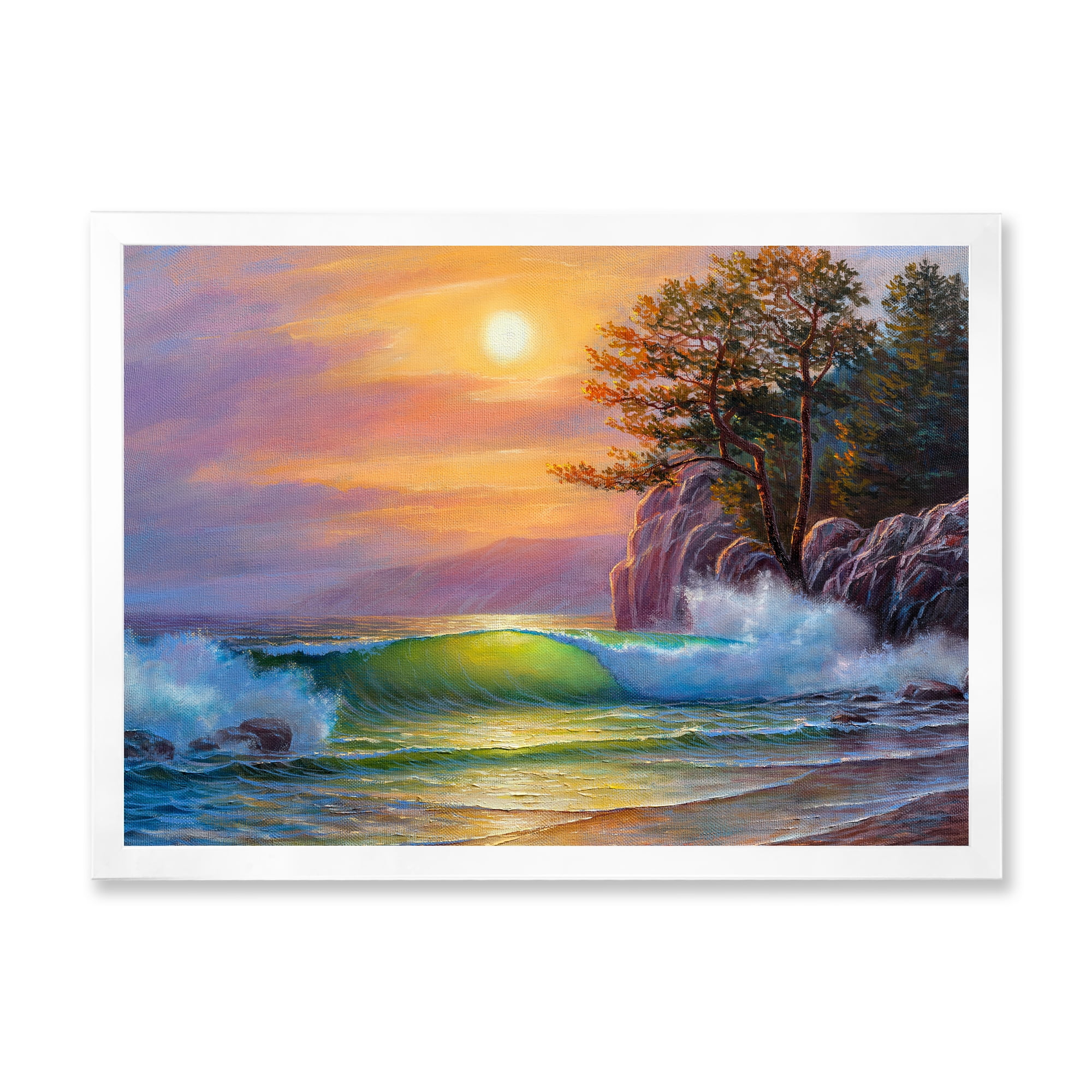 Designart 'Sunrise On Sea Waves By The Pine Trees' Nautical & Coastal ...