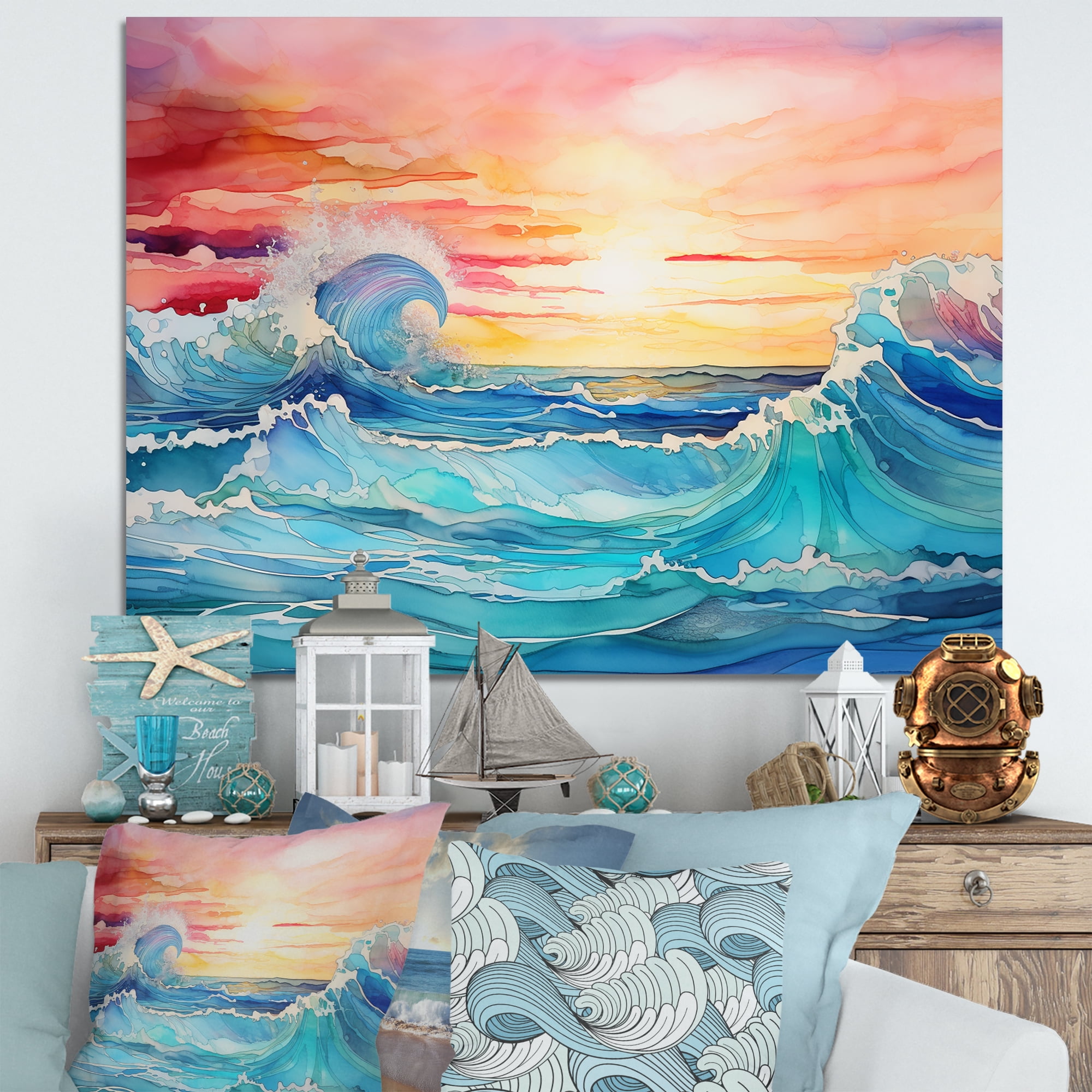 Designart "Sunrise Over The Rainbow Ocean I" Ocean Canvas Prints ...