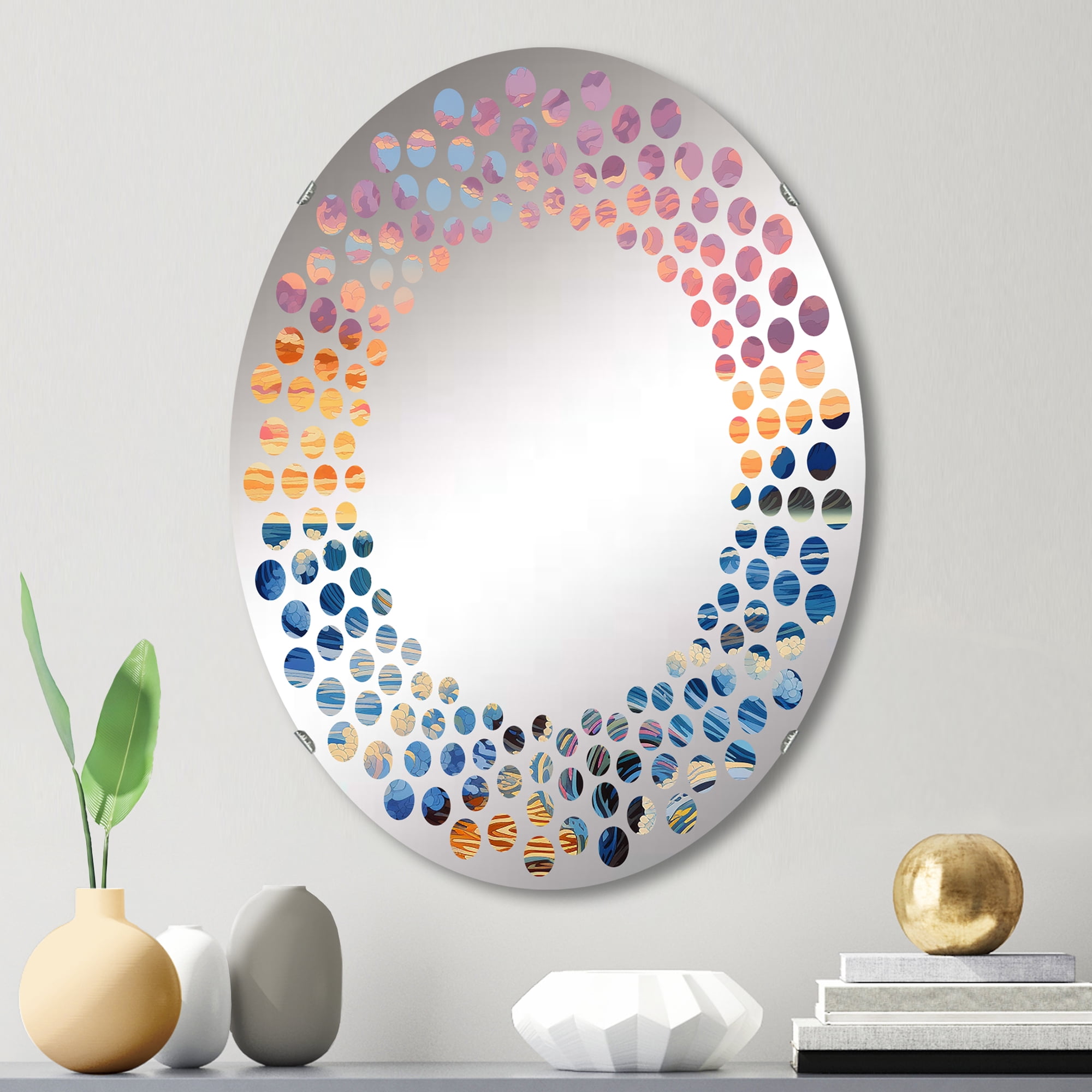 Designart "Sunrise Over the Rainbow Ocean IV" Ocean Polka Dot Round ...