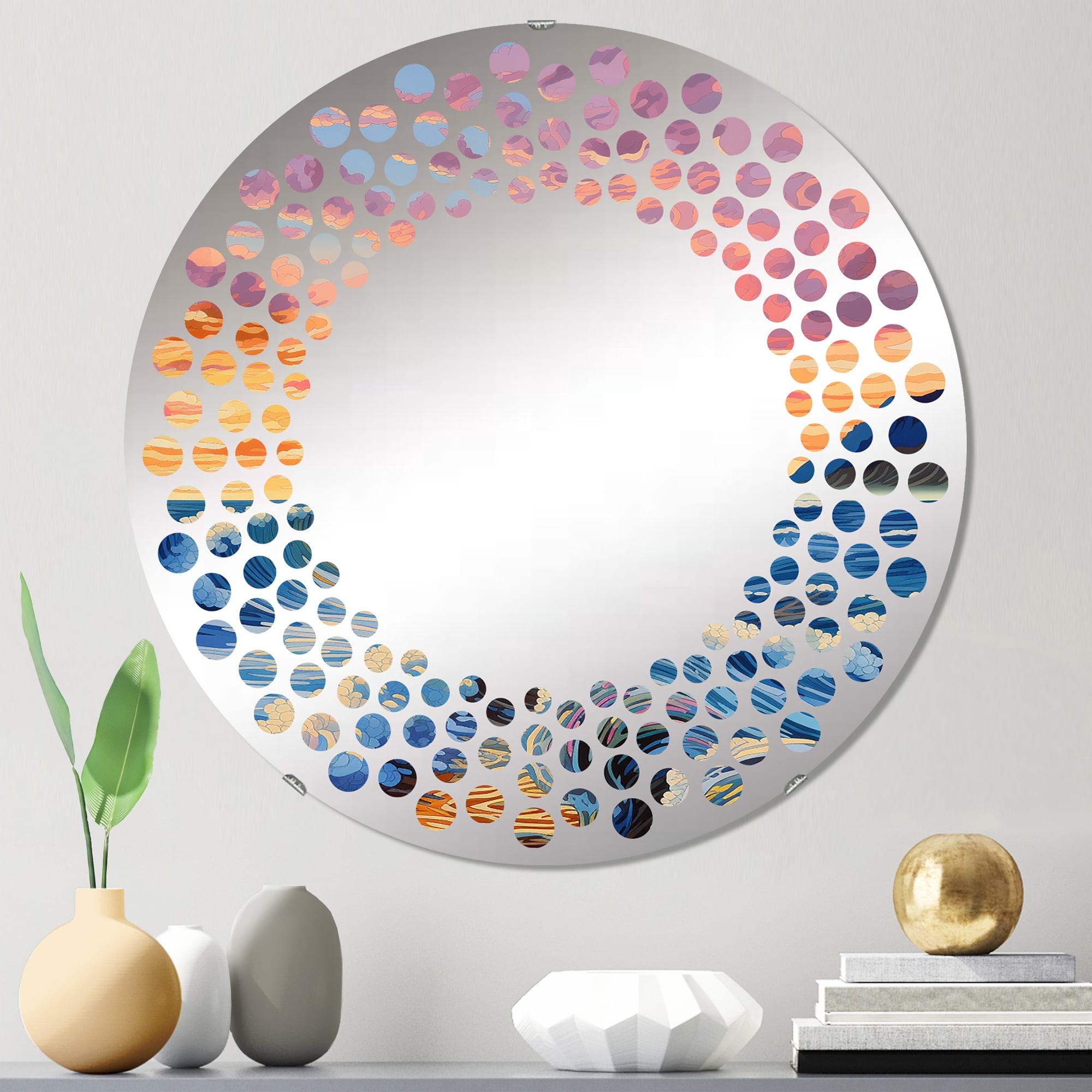 Designart "Sunrise Over the Rainbow Ocean IV" Ocean Polka Dot Round ...
