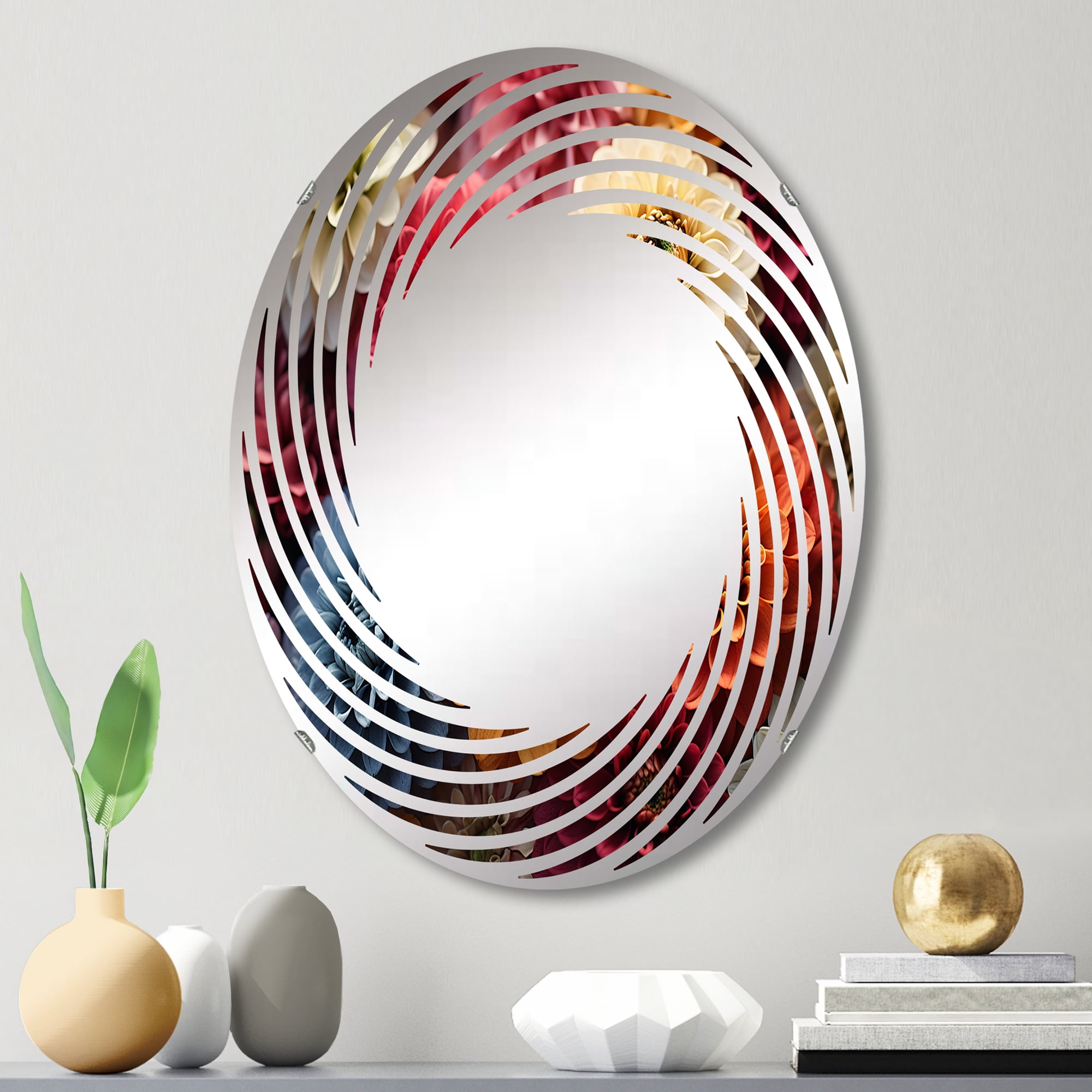 Designart "Sunrise over a Colorful Zinnias Field V" Floral Spiral Round ...