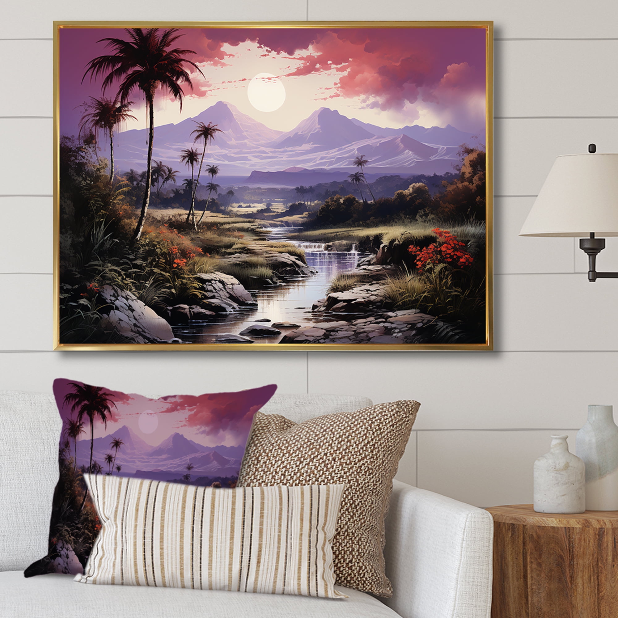 Designart "Sunset Abstract With Hawaii Palm Tree III" Palms & Palm ...