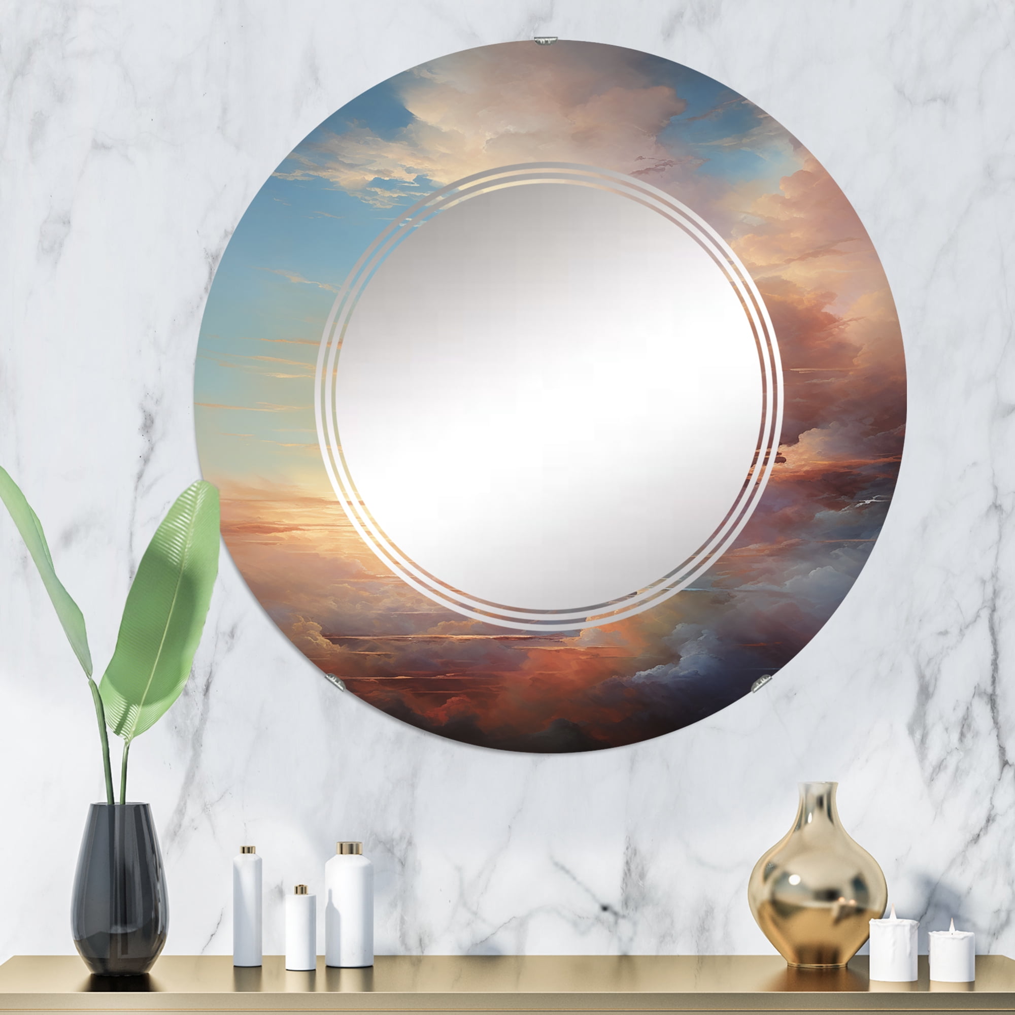Designart "Sunset Celestial Euphony VIII" Landscapes Round Wall Mirror ...