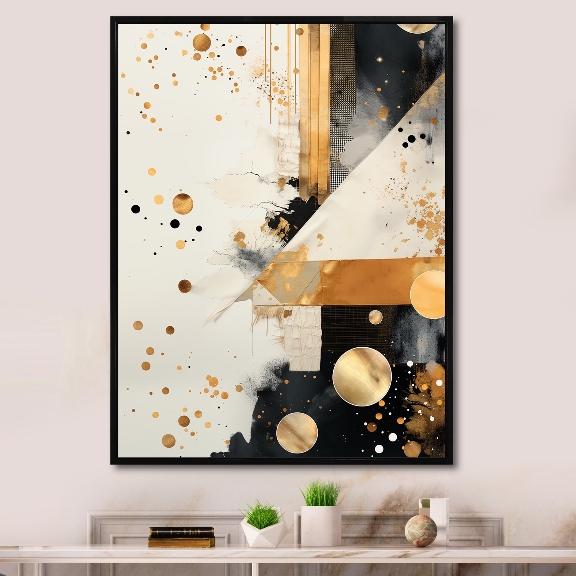 Designart "Sunset Collage Gold and Grey Brilliance II" Abstract Framed ...