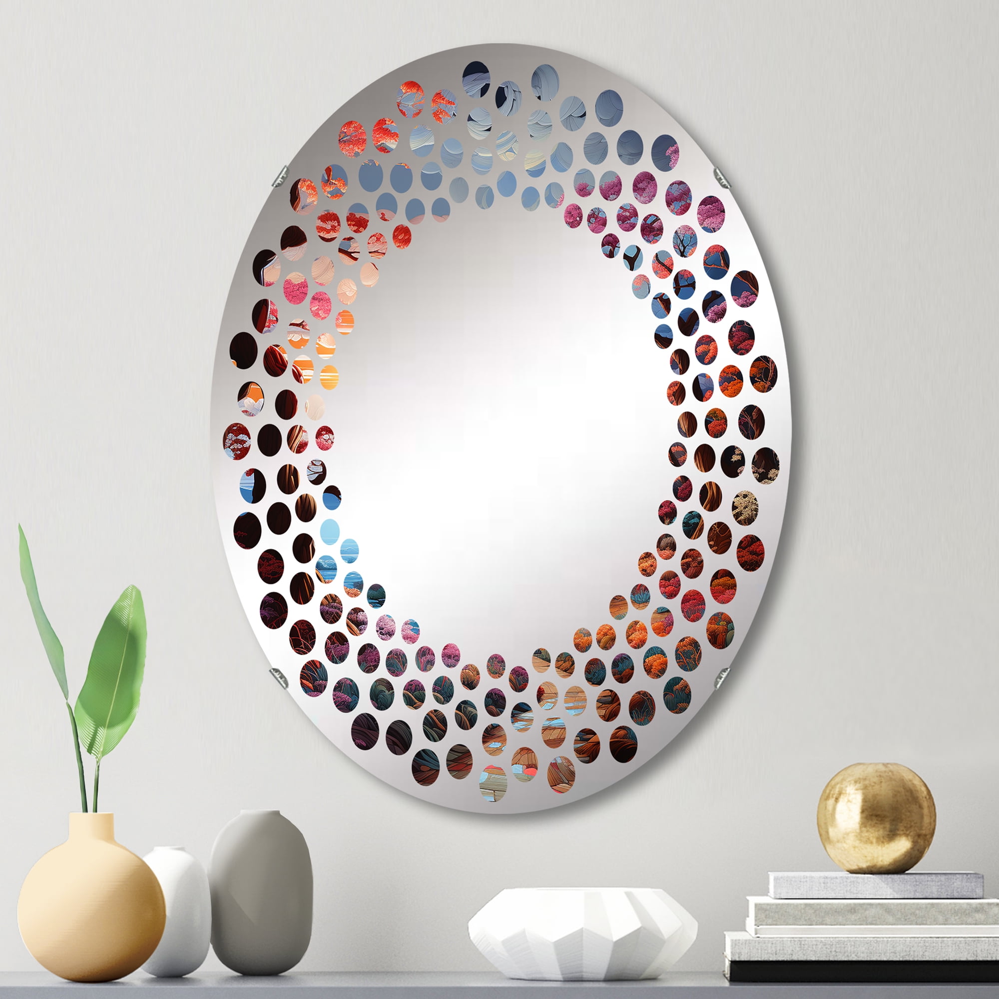 Designart "Sunset Field Wonders II" Sky Polka Dot Round Wall Mirror ...