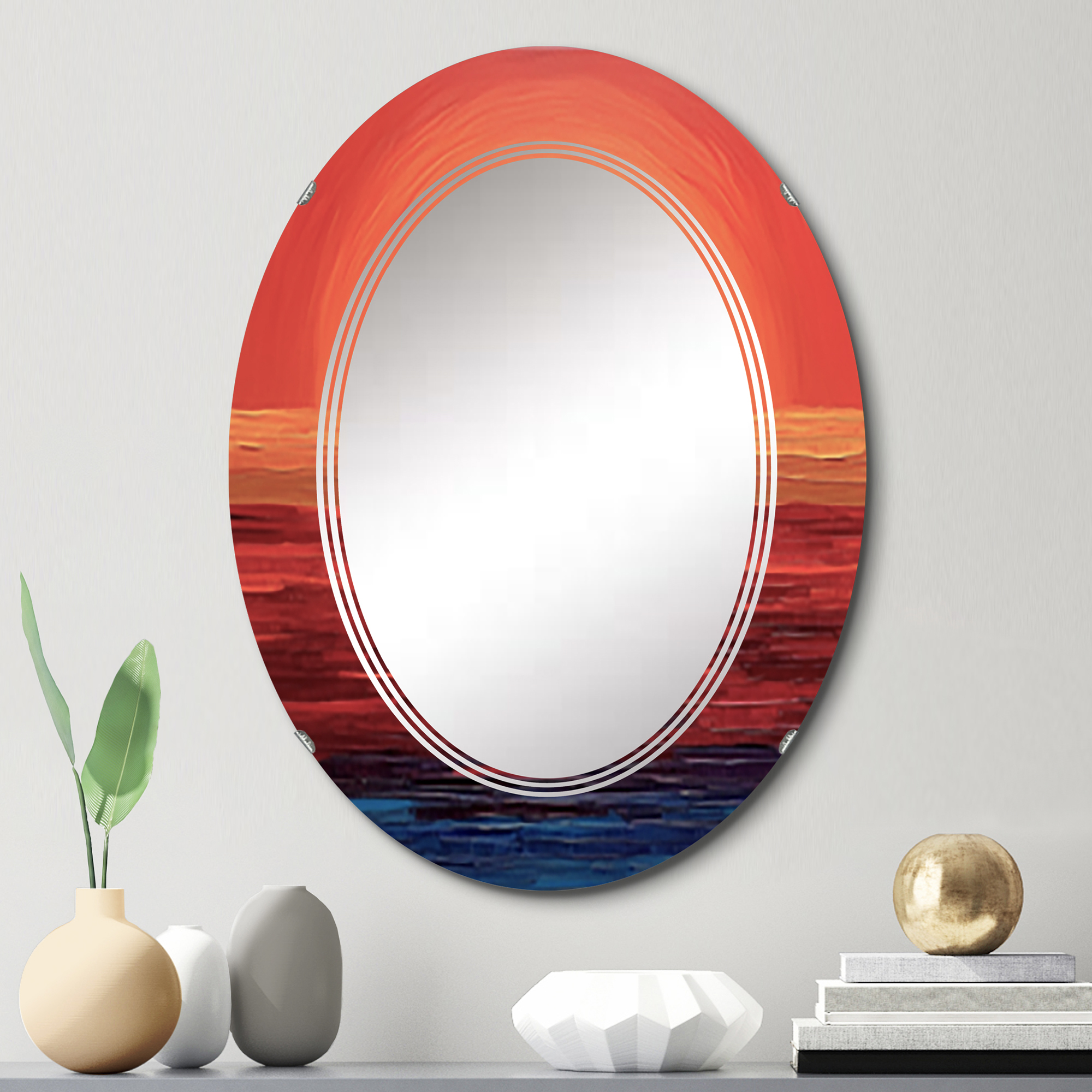 Designart "Sunset in Orange and Yellow Gold III" Landscapes Round Wall ...