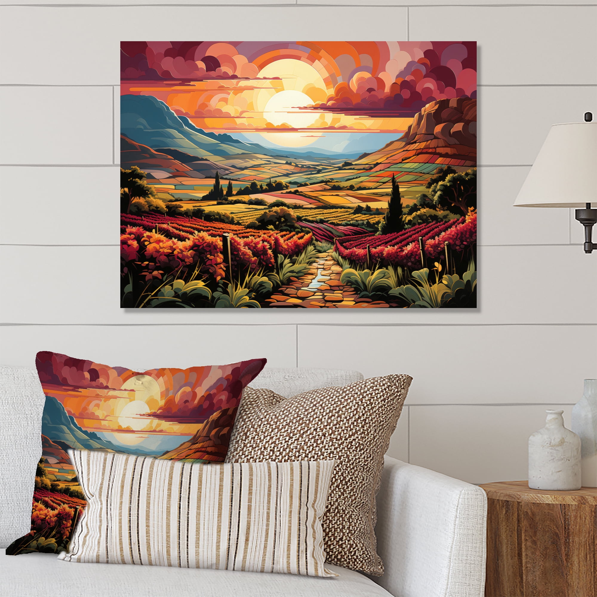 Designart "Sunset Over Rows of Ruby in the Vineyard Landscape II ...