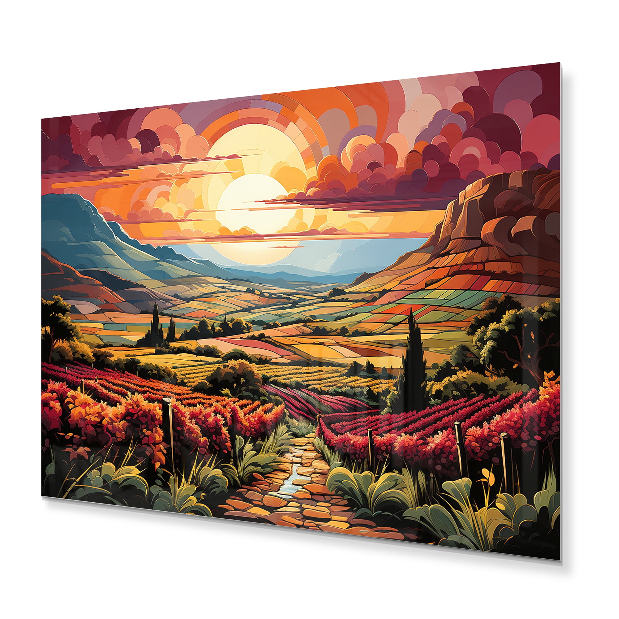 Designart "Sunset Over Rows of Ruby in the Vineyard Landscape II ...