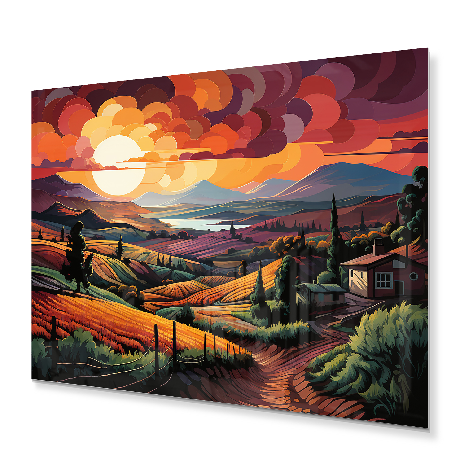 Designart "Sunset Over Rows of Ruby in the Vineyard Landscape III ...