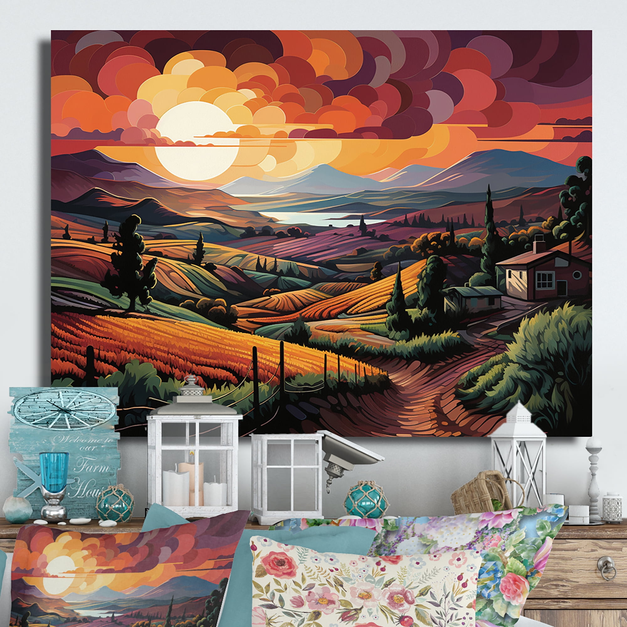 Designart "Sunset Over Rows of Ruby in the Vineyard Landscape III ...