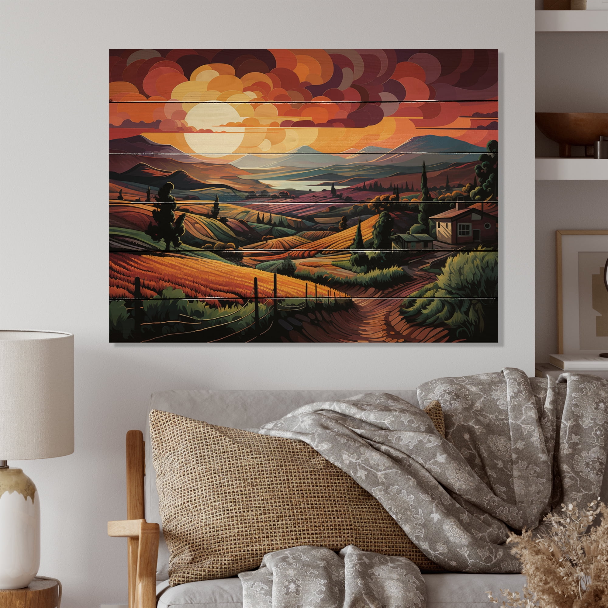 Designart "Sunset Over Rows of Ruby in the Vineyard Landscape III ...