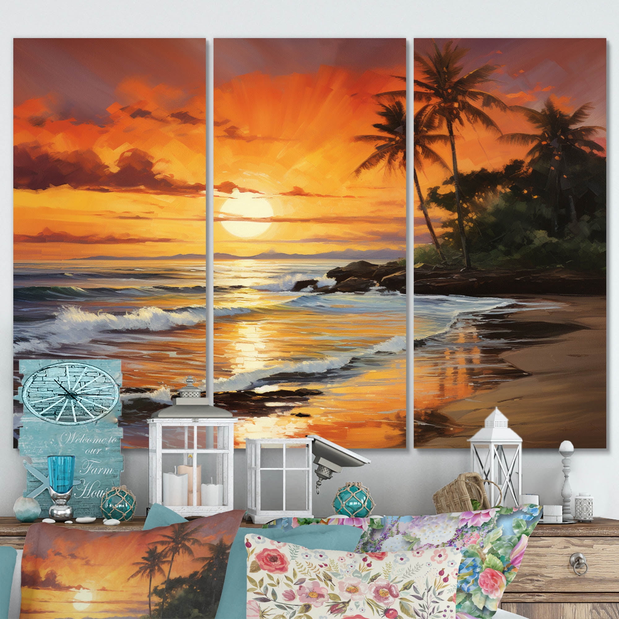 Designart "Sunset Over the Caribbean Island III" Nautical & Beach Metal ...