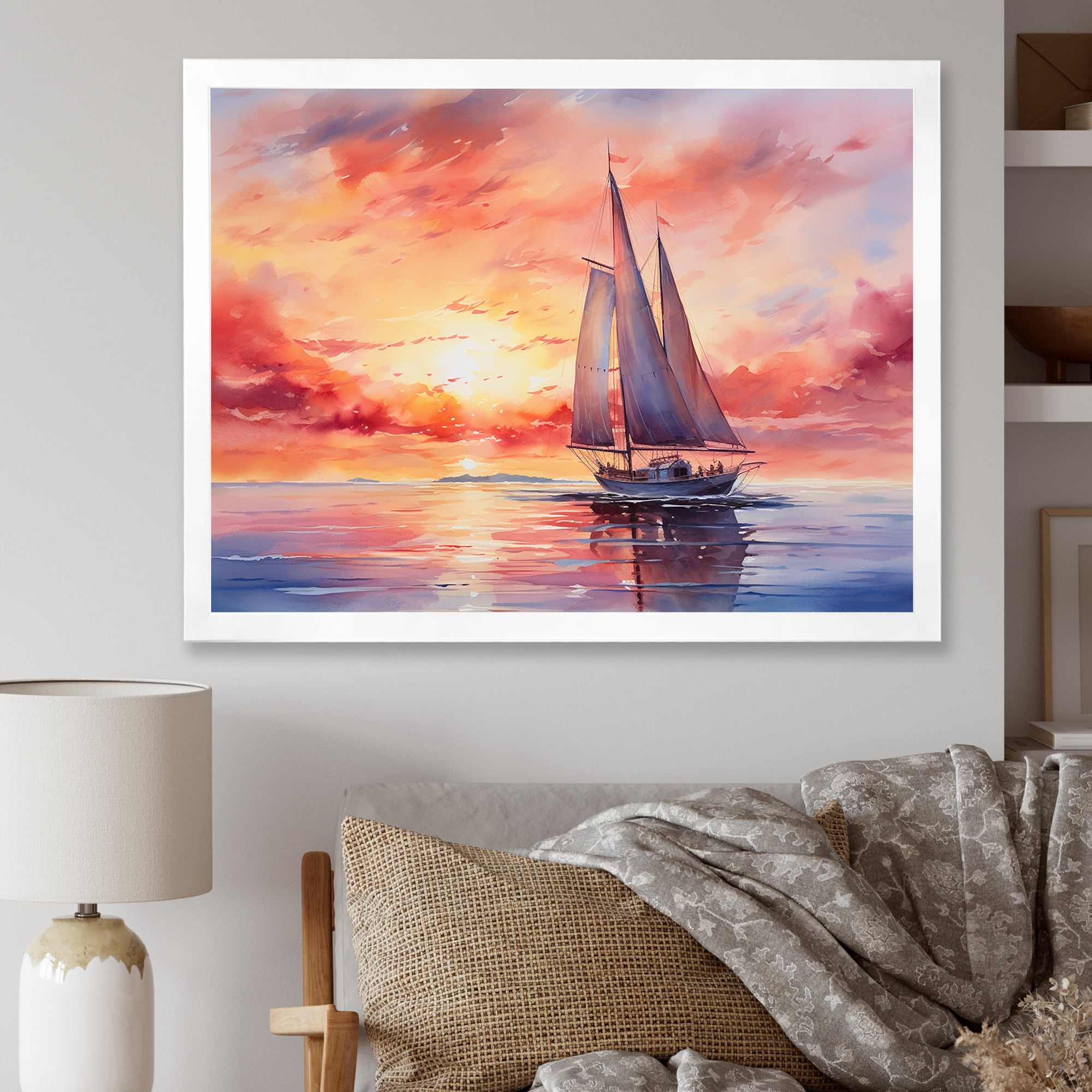 Designart "Sunset Palette Pastel Sailboat Silhouette III ...