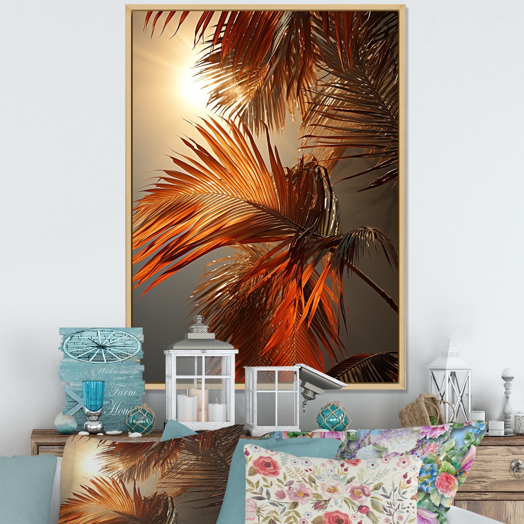 Designart "Sunset'S Tropical Palm Tree Leaves" Palms & Palm Trees ...