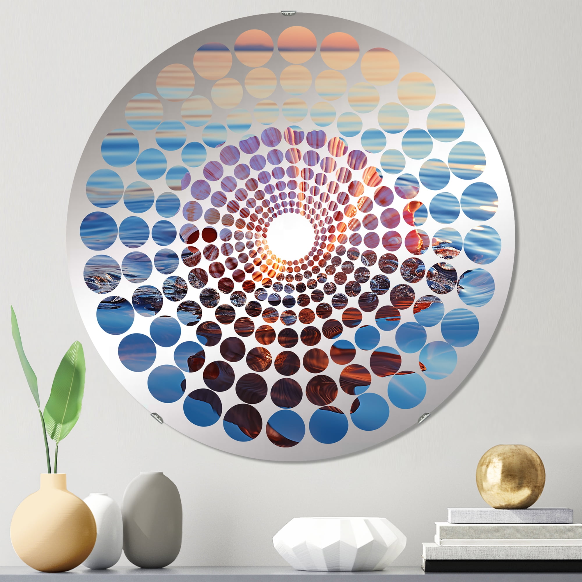 Designart "Sunset Shell Elegance" Seashell Radial Dot Round Wall Mirror ...