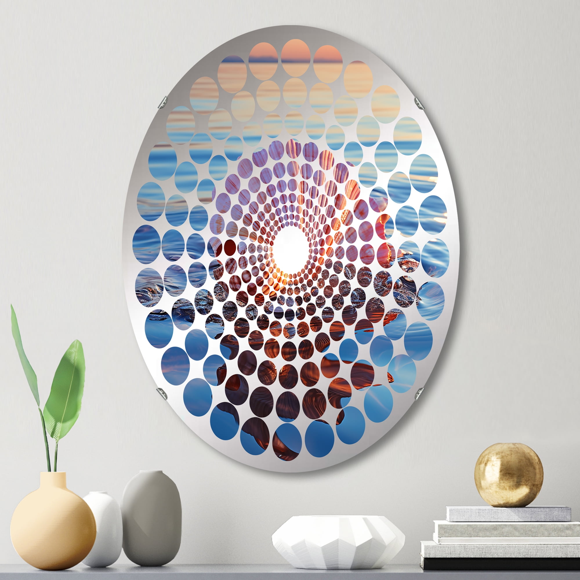 Designart "Sunset Shell Elegance" Seashell Radial Dot Round Wall Mirror ...